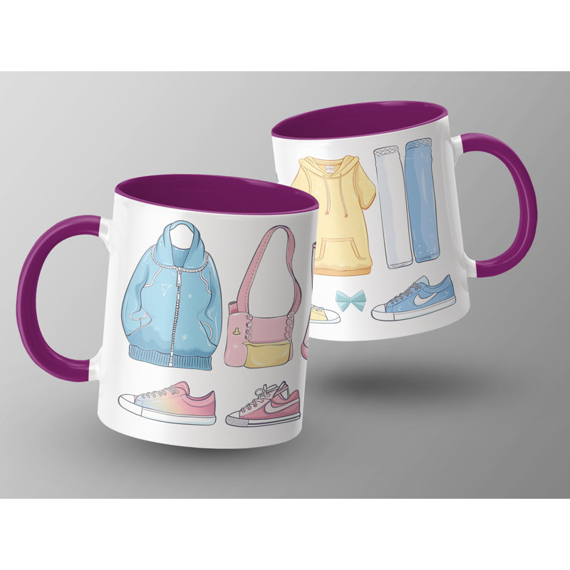 East Urban Home Kids Drawing Style 11oz Accent Mugs – White Ceramic ...