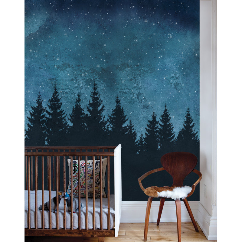Harriet Bee Costello Forest Trees Night Scene 4-Piece Panel Peel Wall ...