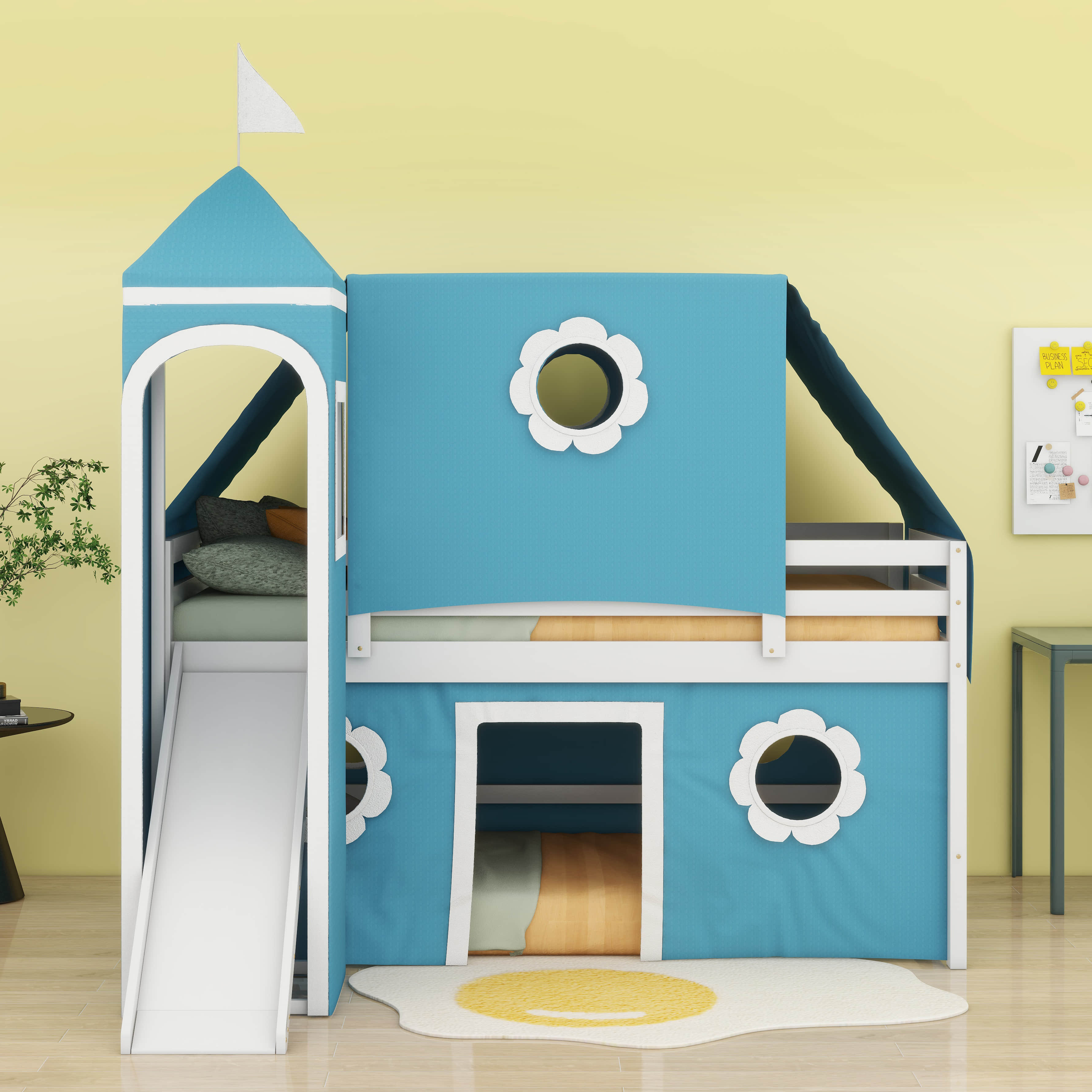 Harper Orchard Ramet Kids Bed with Slide Tent and Tower | Wayfair