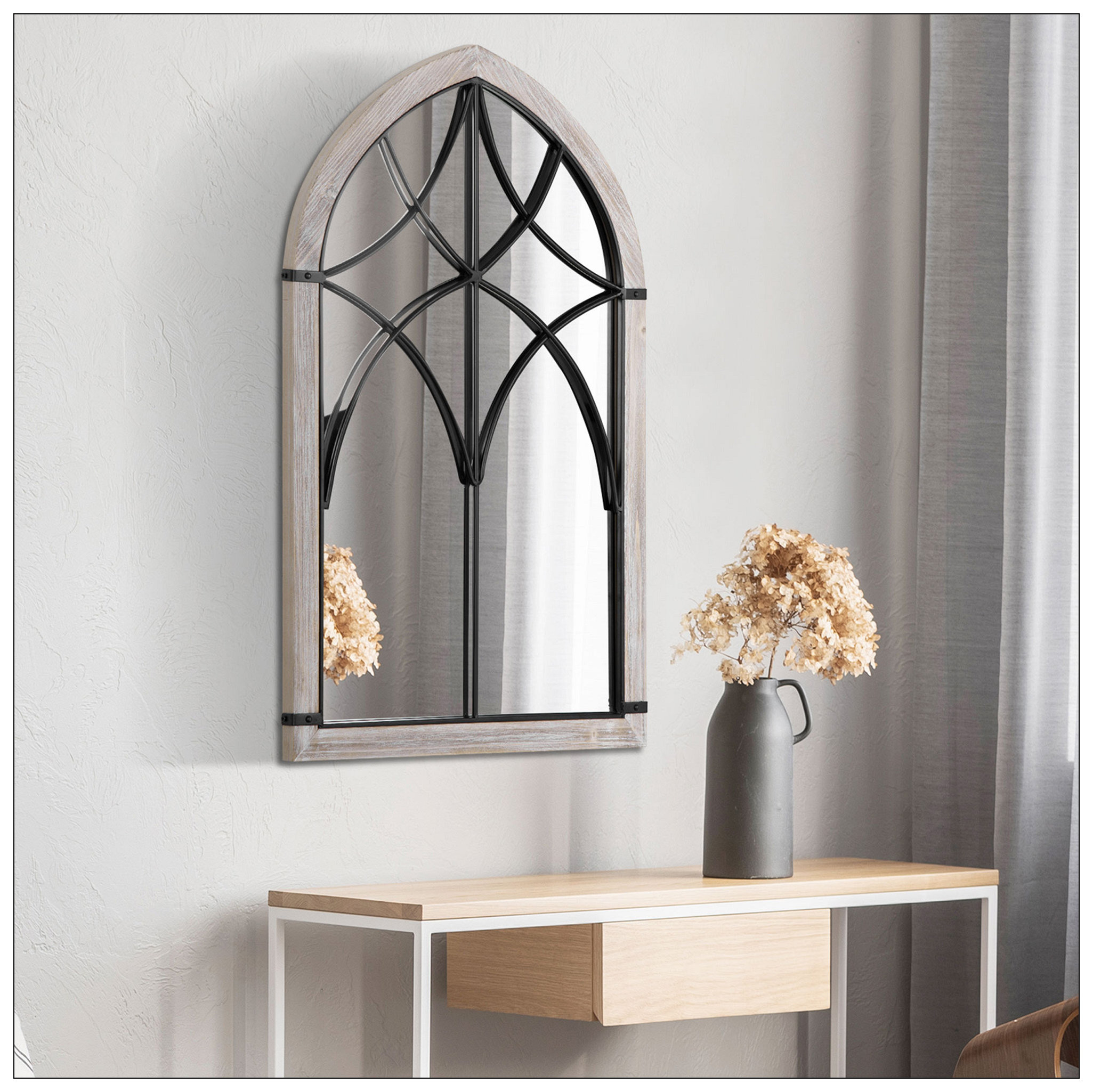 August Grove® Large Farmhouse Wall Mirror, Arch Window Mirror For Wall ...