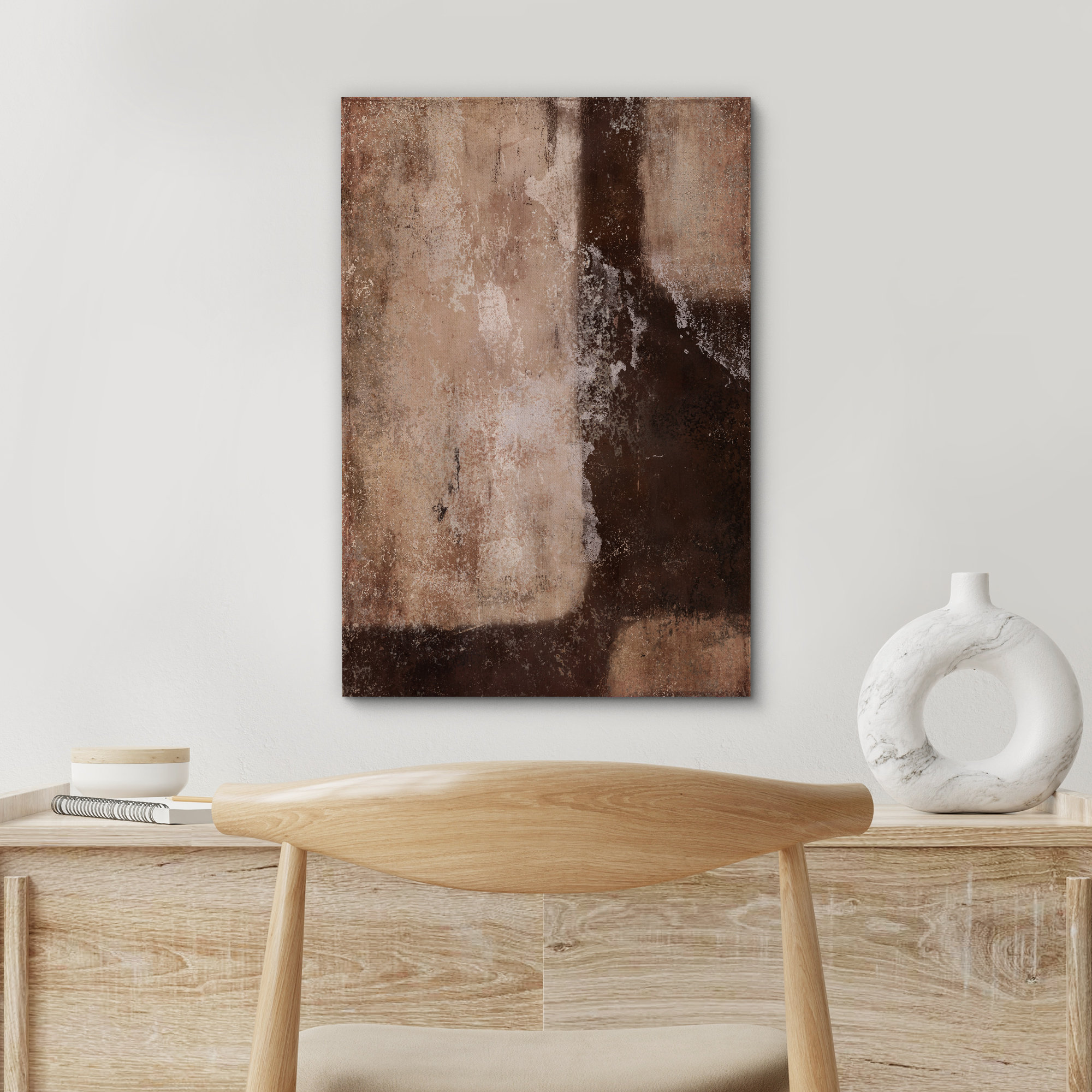 IDEA4WALL Mid Century Shape Dark Brown Neutral Abstract Shapes Large ...