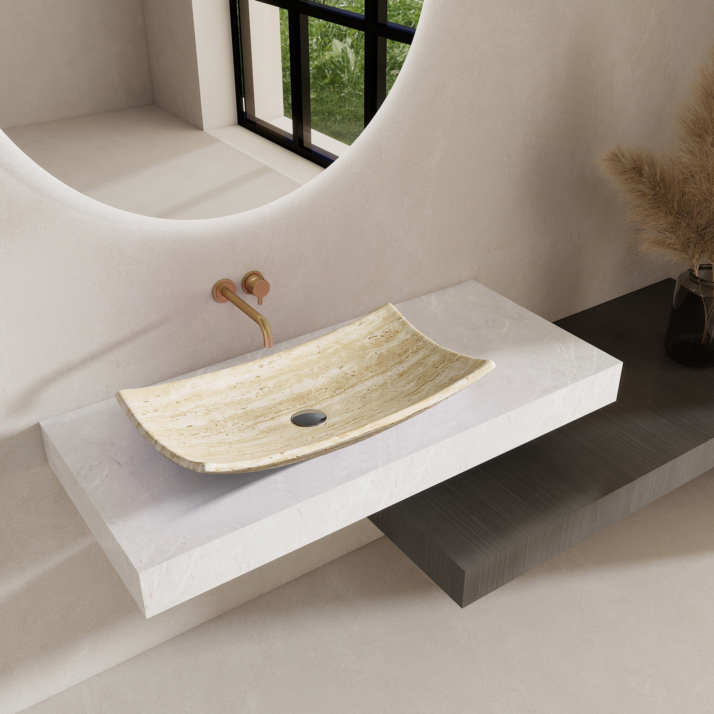 SJ STAR&JANE 26" Zen Bathroom Sink Solid Surface Vessel Basin Artistic ...