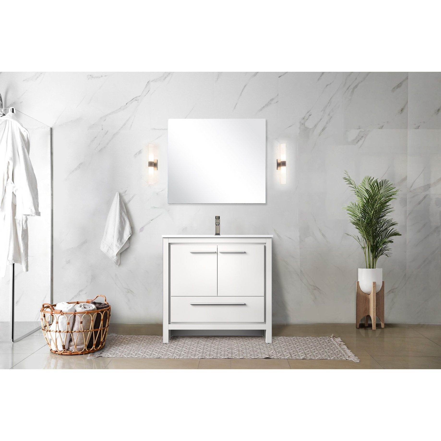 Hokku Designs White Bathroom Vanity 36 In. With Quartz Top, Metal ...