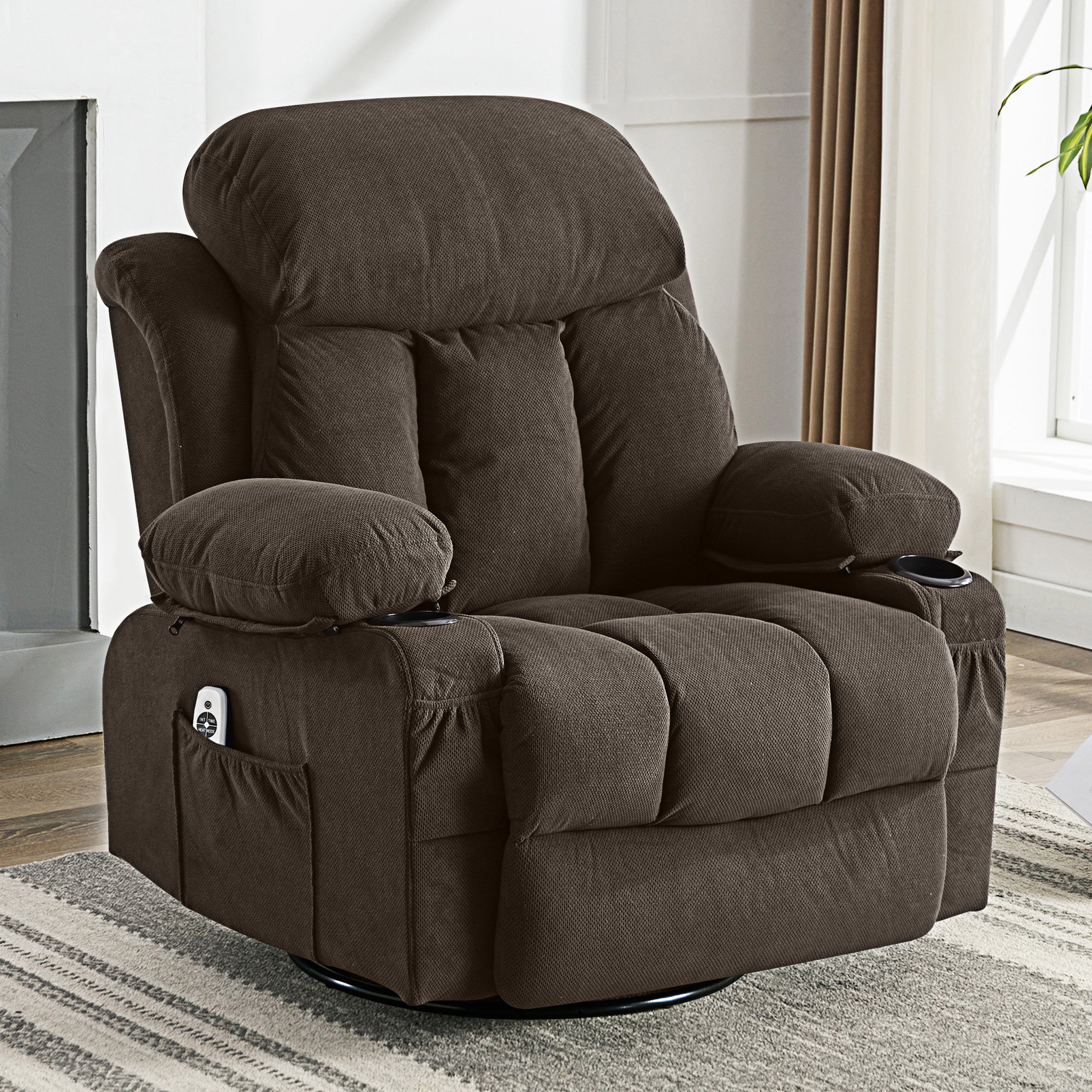 Ebern Designs Swinging Recliner Massage Heated Sofa With USB | Wayfair