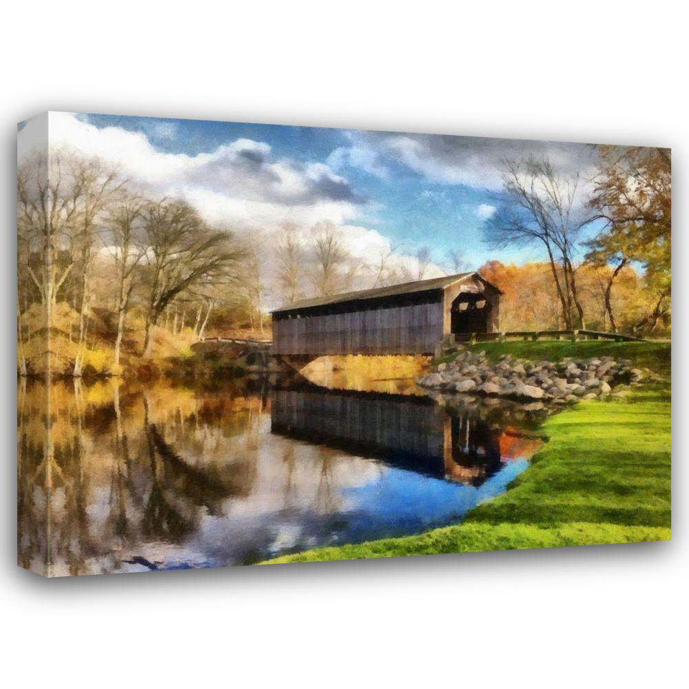 Lark Manor™ Calkins, Michelle Gallery Wrapped Canvas Art Titled: Fallasburg Bridge In Fall | Wayfair