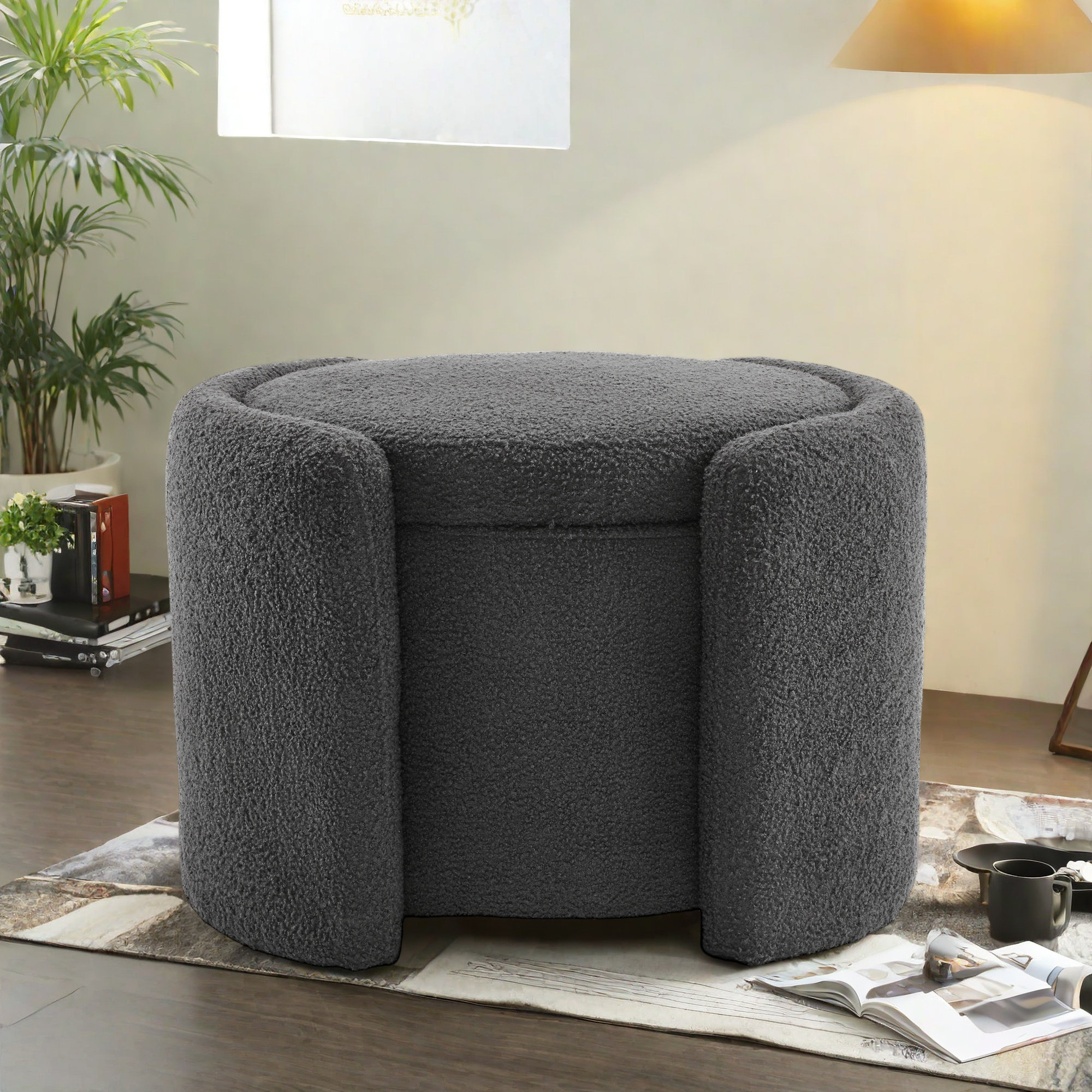 Ebern Designs Cozy Boucle Storage Ottoman: Stylish Comfort With Hidden ...