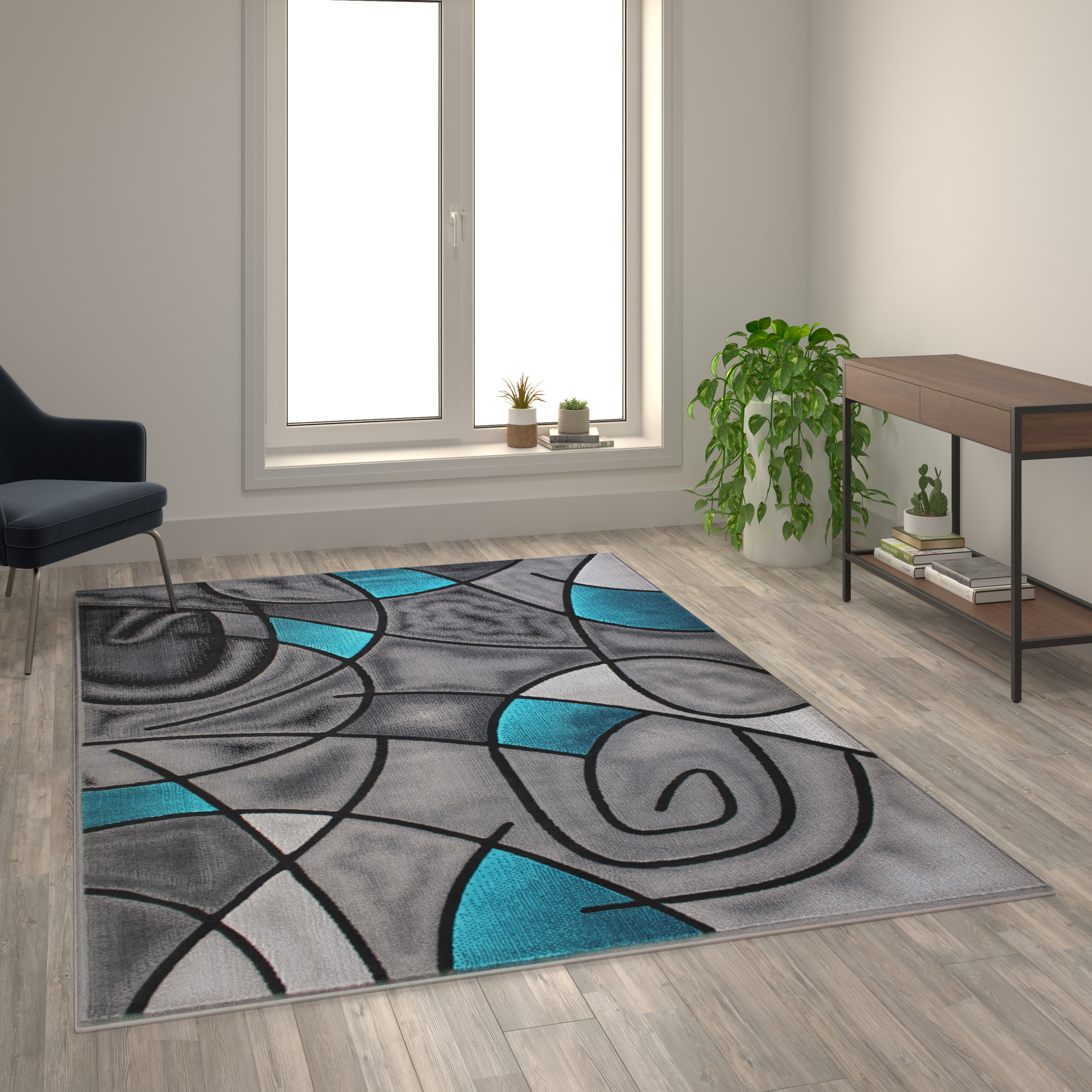 Orren Ellis Sioar Modern Turquoise and Gray Abstract Pattern Area Rug ...