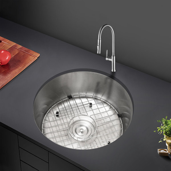 KBFmore Circular 18" L x 18" W Dual Mount Kitchen Bar Sink with Basket ...