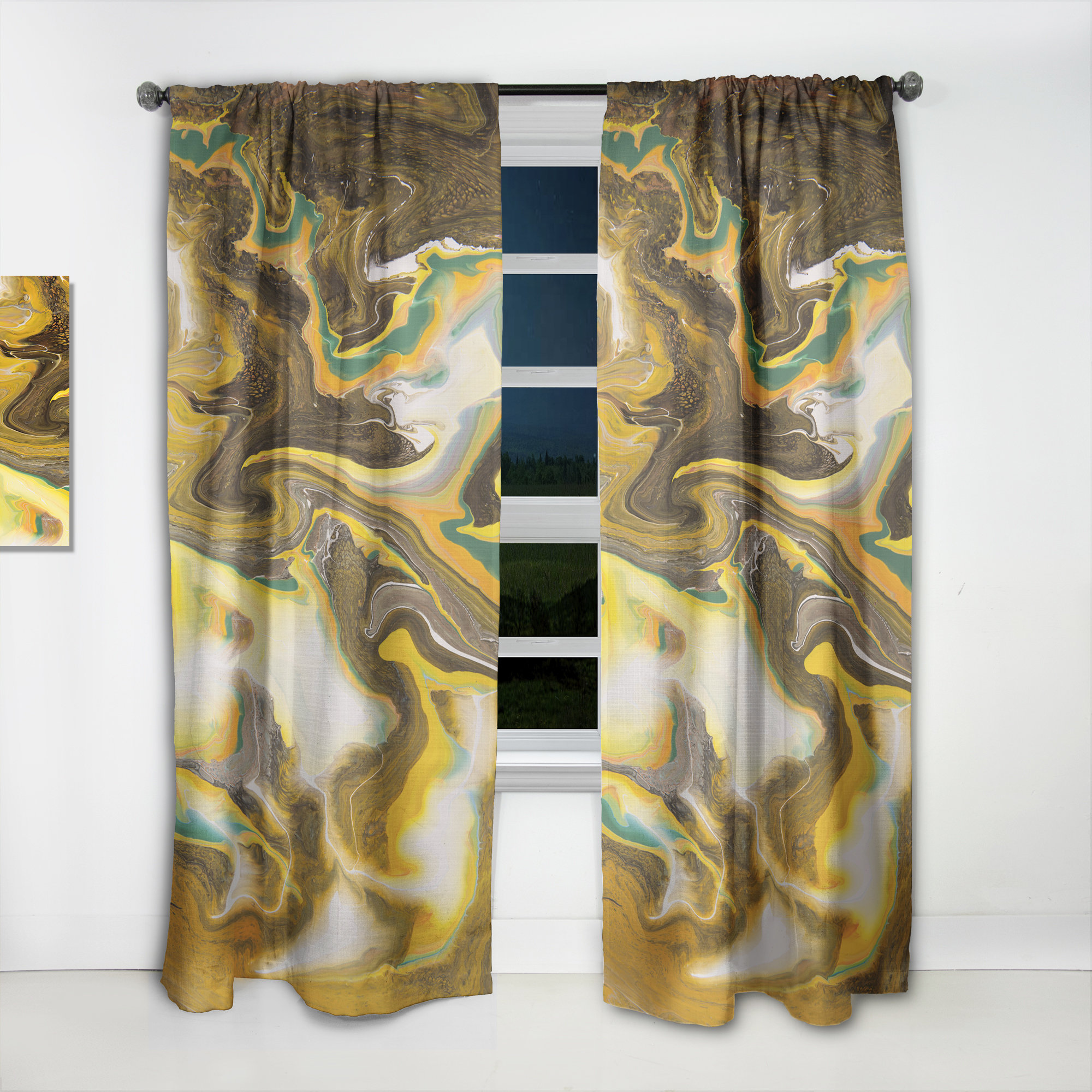Design Art Liquid Art II Linen Abstract Semi-Sheer Thermal Rod Pocket ...