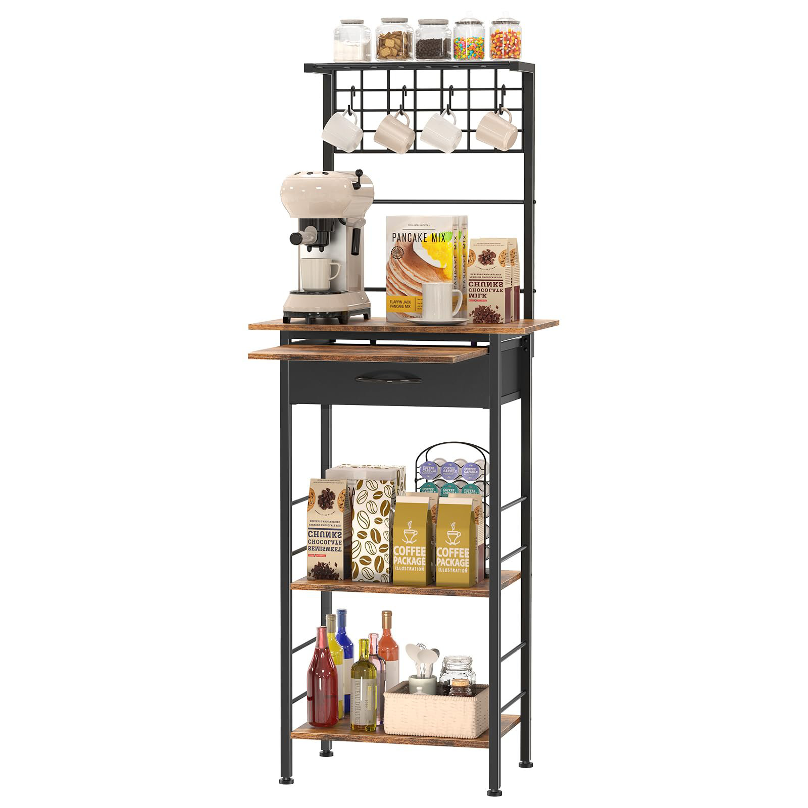 17 Stories Five-Tier Coffee Rack With Storage Drawers, Kitchen Corner ...