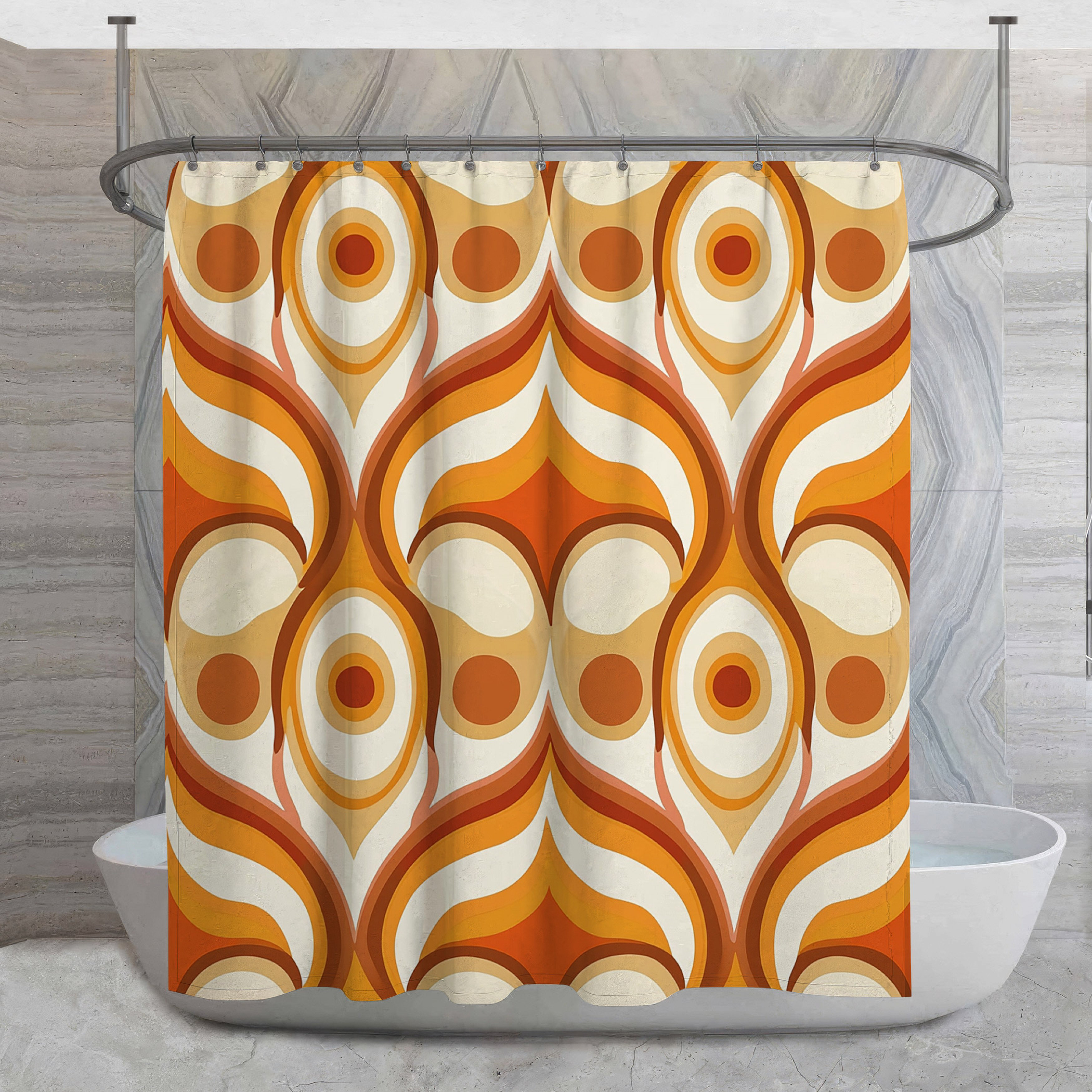 Dakota Fields Retro Shower Curtain - Pattern Bathroom Decor Mid Century ...