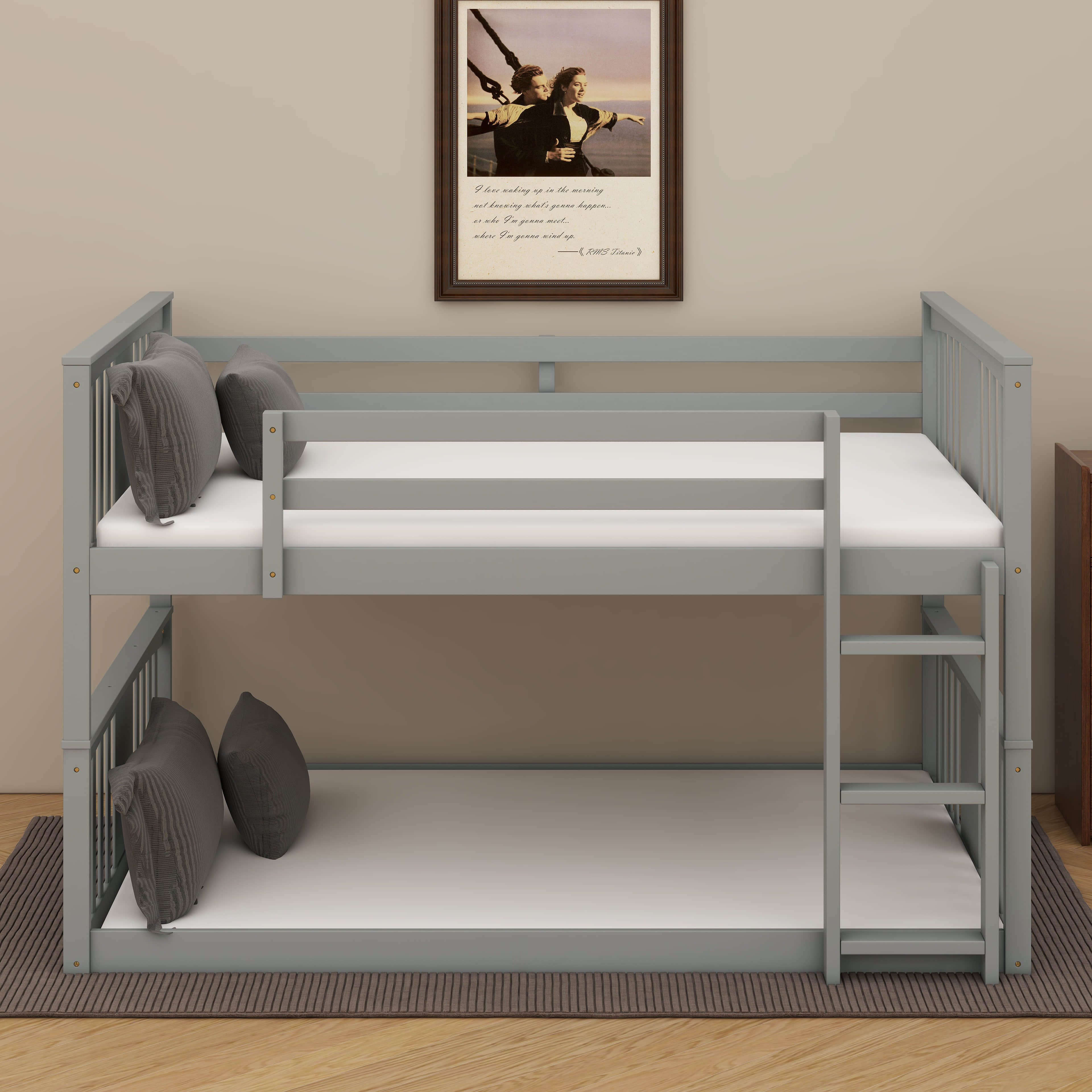 Harriet Bee Full Over Full Bunk Bed With Ladder – Sturdy Wooden Frame ...