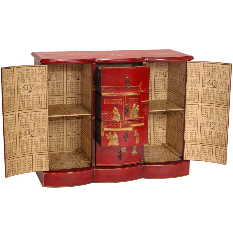 Oriental Furniture Red Lacquer Cabinet - Courtyard | Wayfair