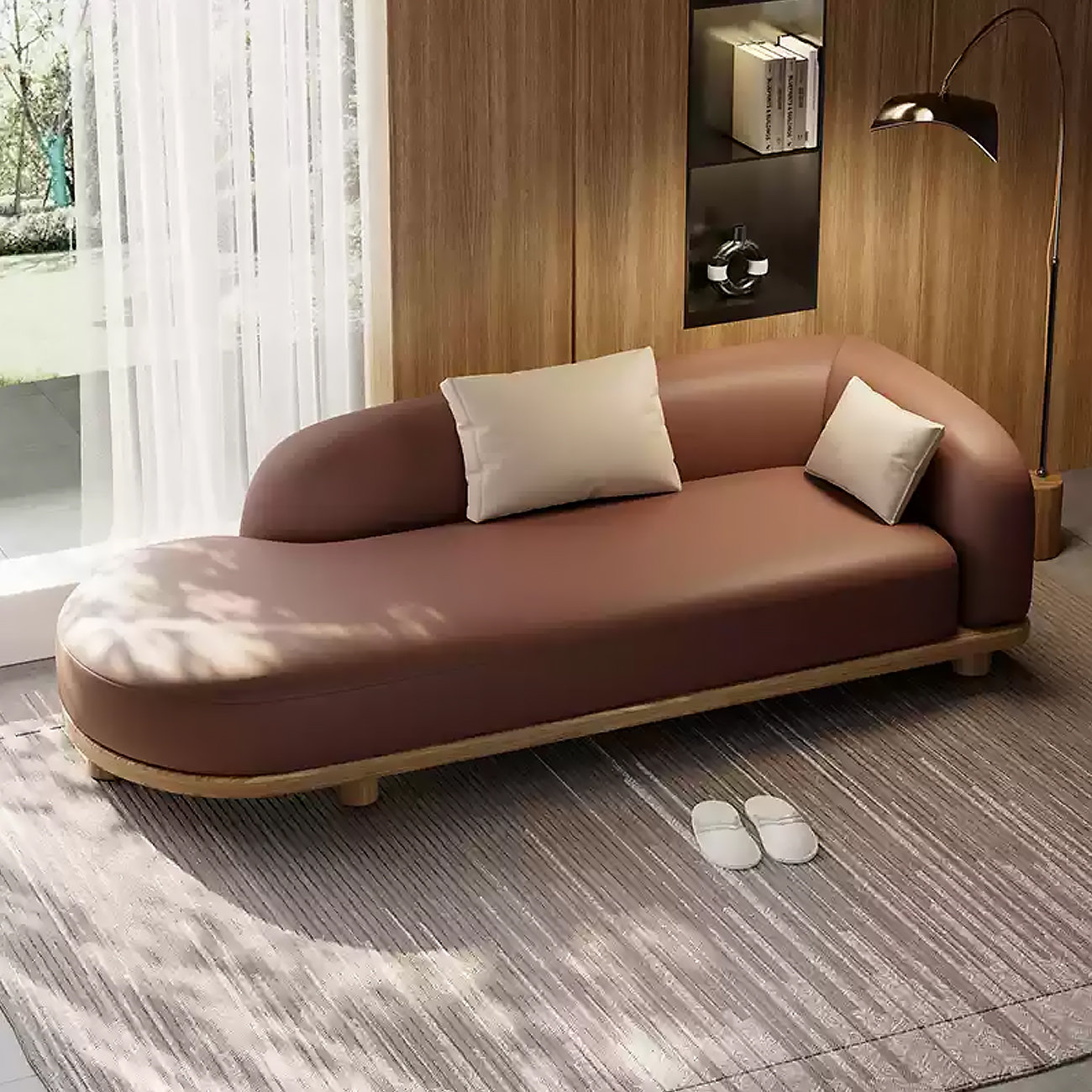 Finesse Furni Modern Leather Chaise Lounge: Curved Silhouette & Cozy ...