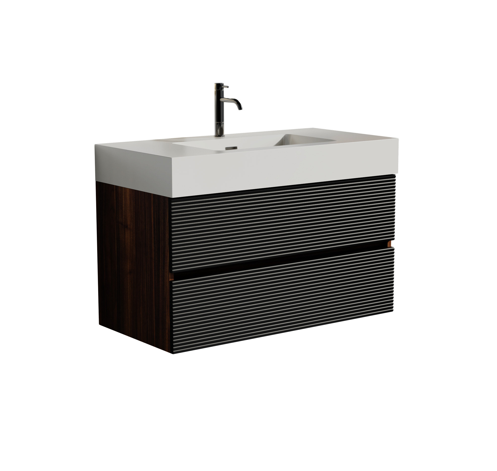 Ebern Designs Grace 36" Walnut Bathroom Vanity With Matt Enginee Quartz ...