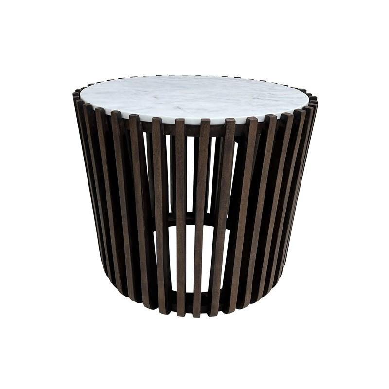 Hokku Designs Wood Slatted Open Framed Drum Side End Accent Table With ...