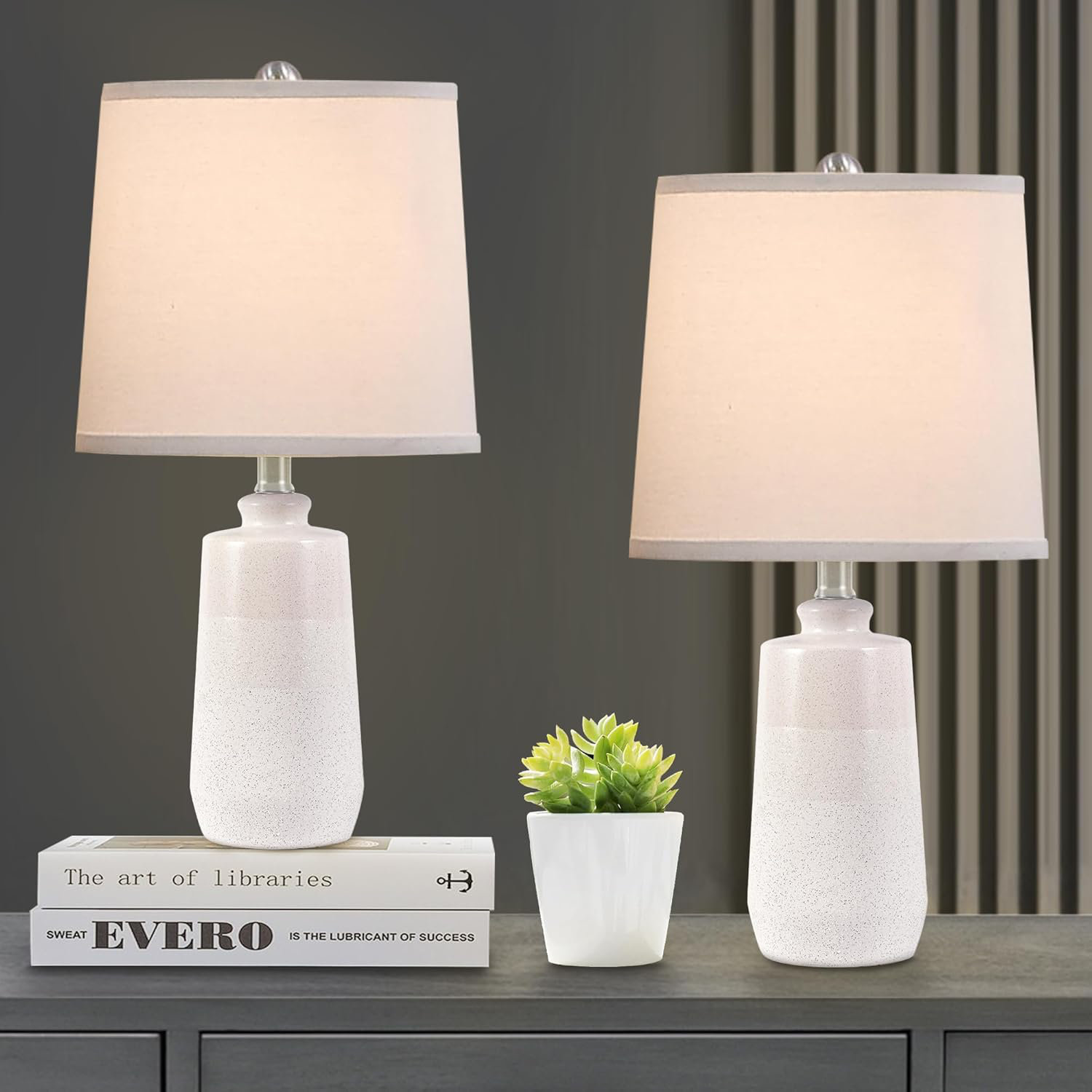Lark Manor™ Ceramic Table Lamps Set Of 2, Minimalist White Bedside ...