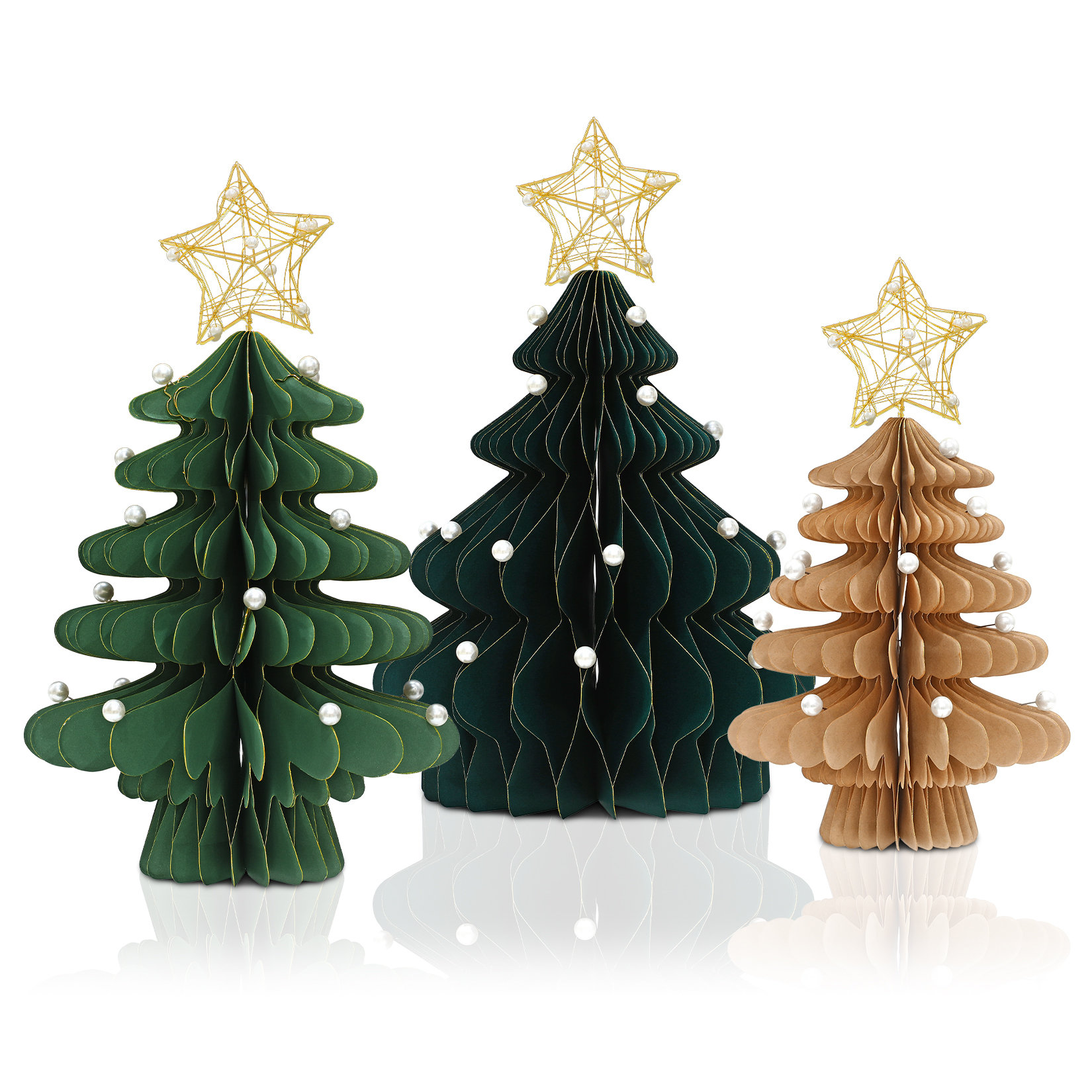 Ebern Designs 3 Pcs Magnetic Paper Christmas Trees with LED Lights ...