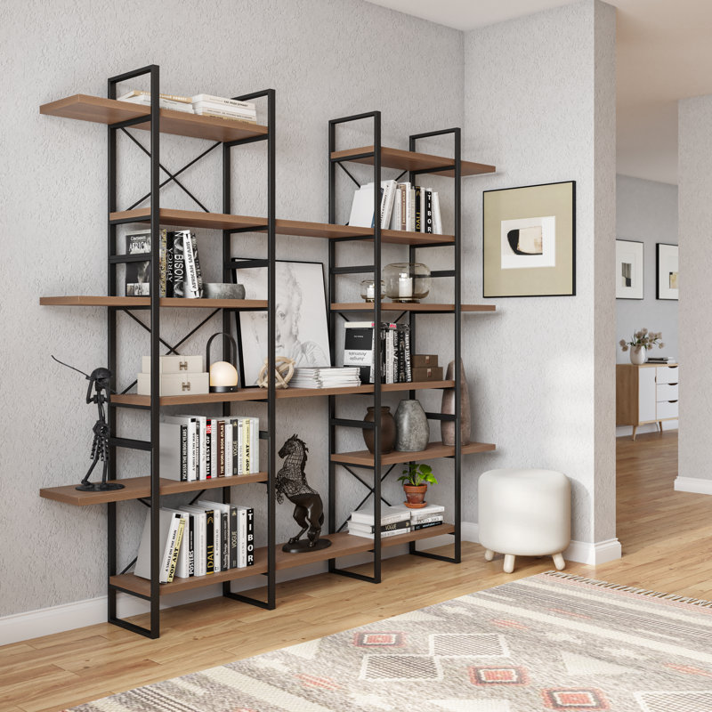 17 Stories Lotus Walnut Color Etagere Bookcase | Wayfair