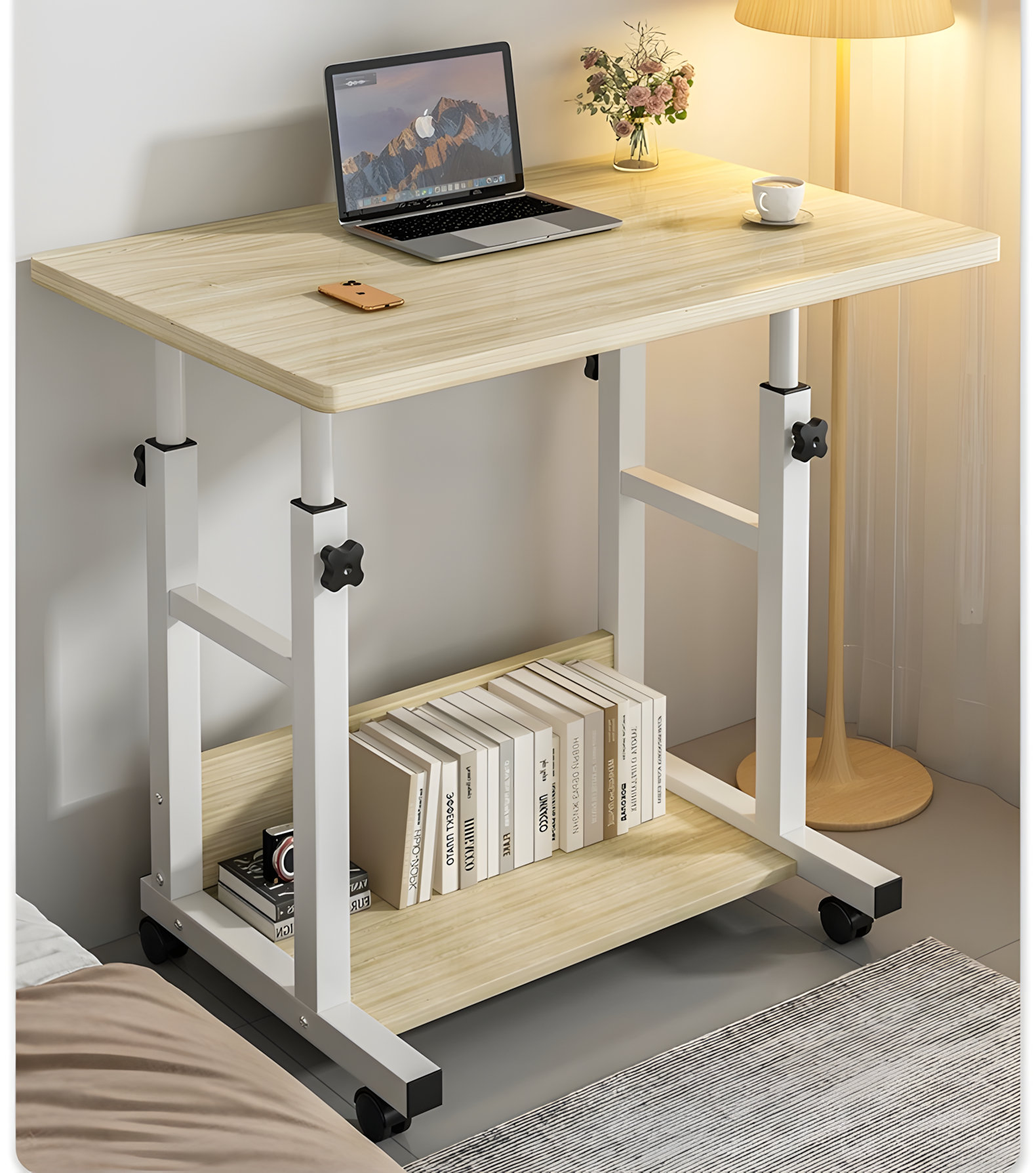 Inbox Zero Adjustable Bedside Table With Wheels - Portable Laptop Desk ...