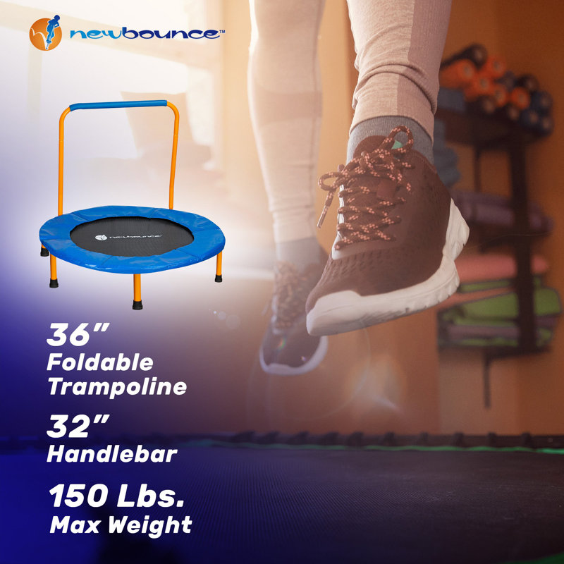 New Bounce Mini Foldable Trampoline with Handlebar - Holds Up to 150 ...