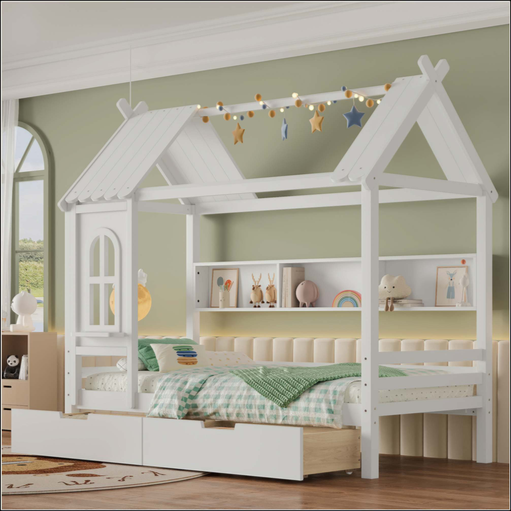 Latitude Run® Beds With Storage Drawers And Window, Solid Wood House ...