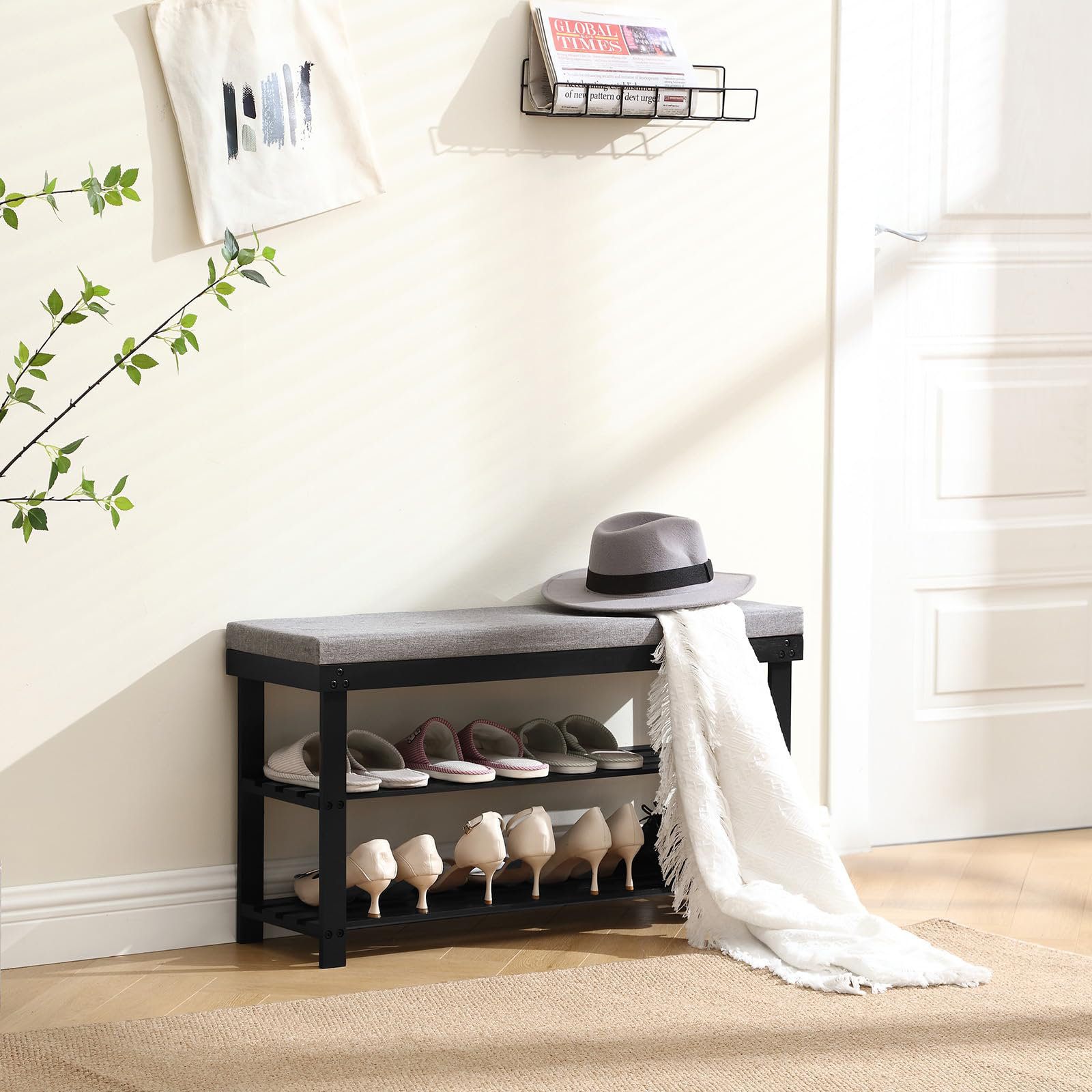 Lark Manor Bamboo Shoe Rack for Entryway, 3-Tier Shoe Rack Bench for ...