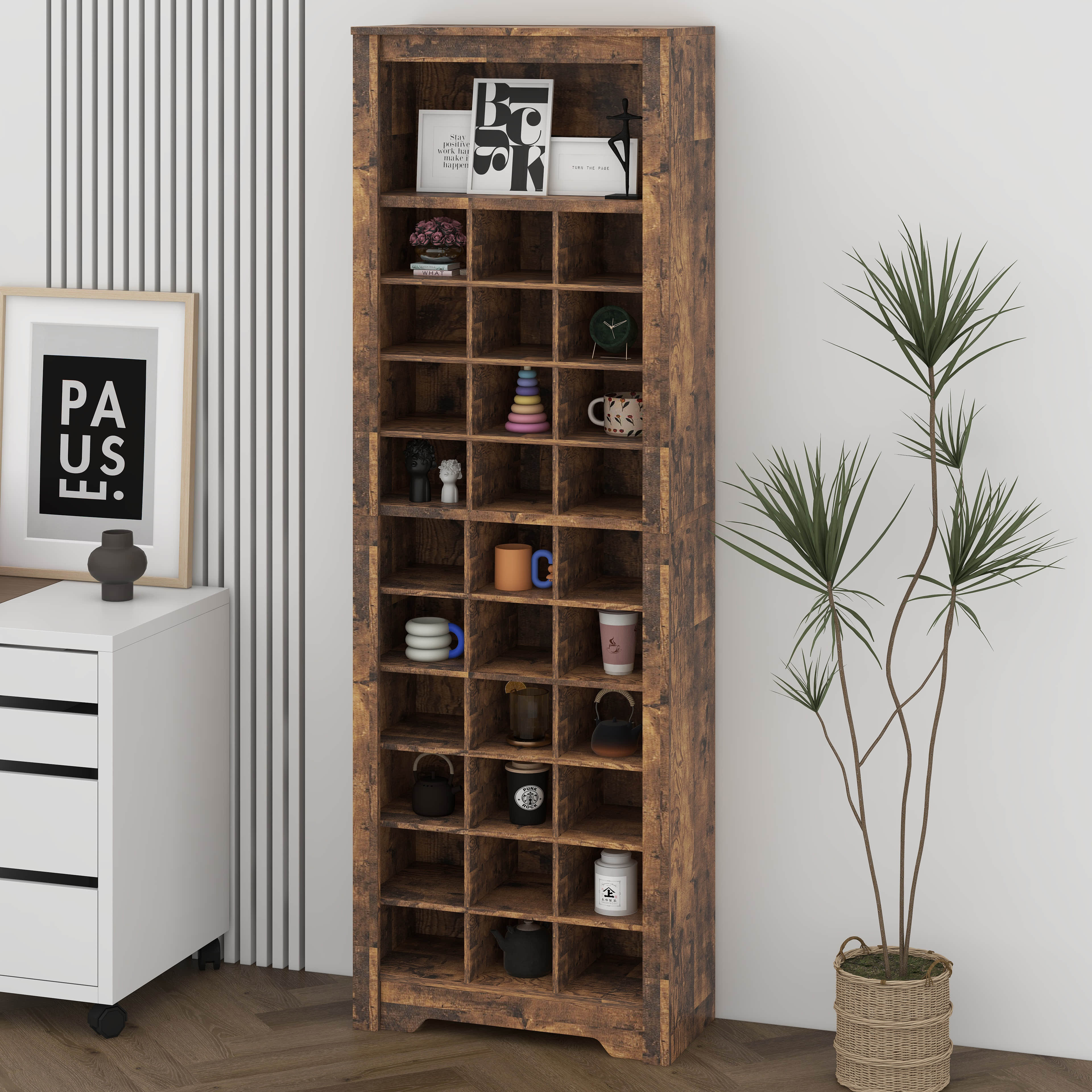 Hokku Designs Tall Shoe Cabinet, 30 Shoe Cubby Console, Modern Design ...