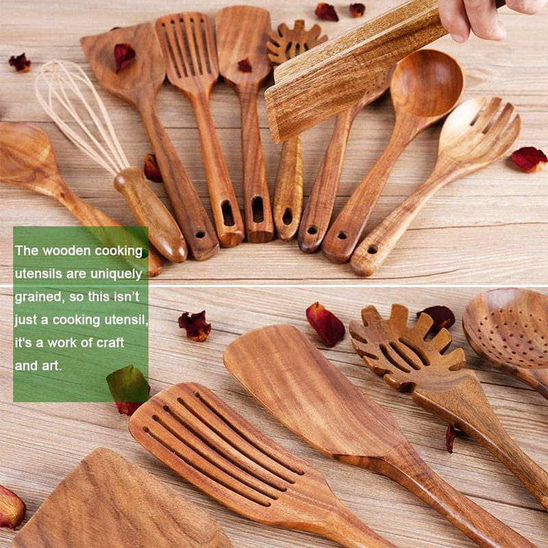 SEGONT Natural Teak Wood Kitchen Utensils 10-Piece | Wayfair