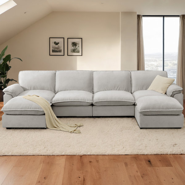 Latitude Run® 129'' Wide U-Shaped Sofa Sleeper Sofa Comfy Cloud Couch ...