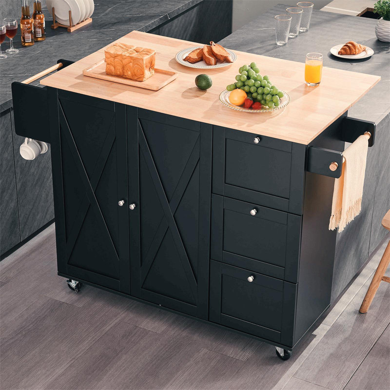 Breakwater Bay Aiya Kitchen Island with Solid Wood Top | Wayfair