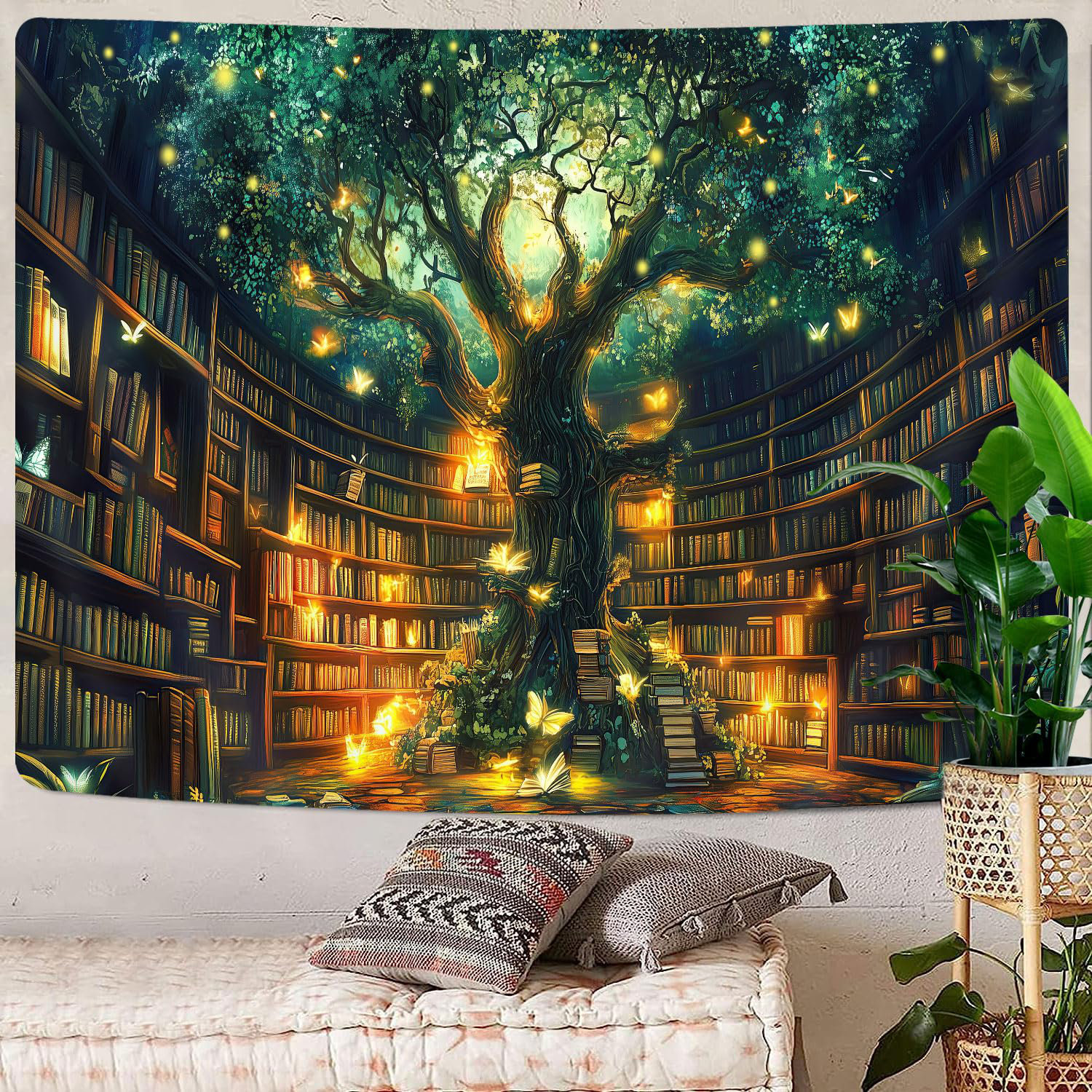 East Urban Home Fantasy Library Tapestry, Fairytale Tree Magic ...