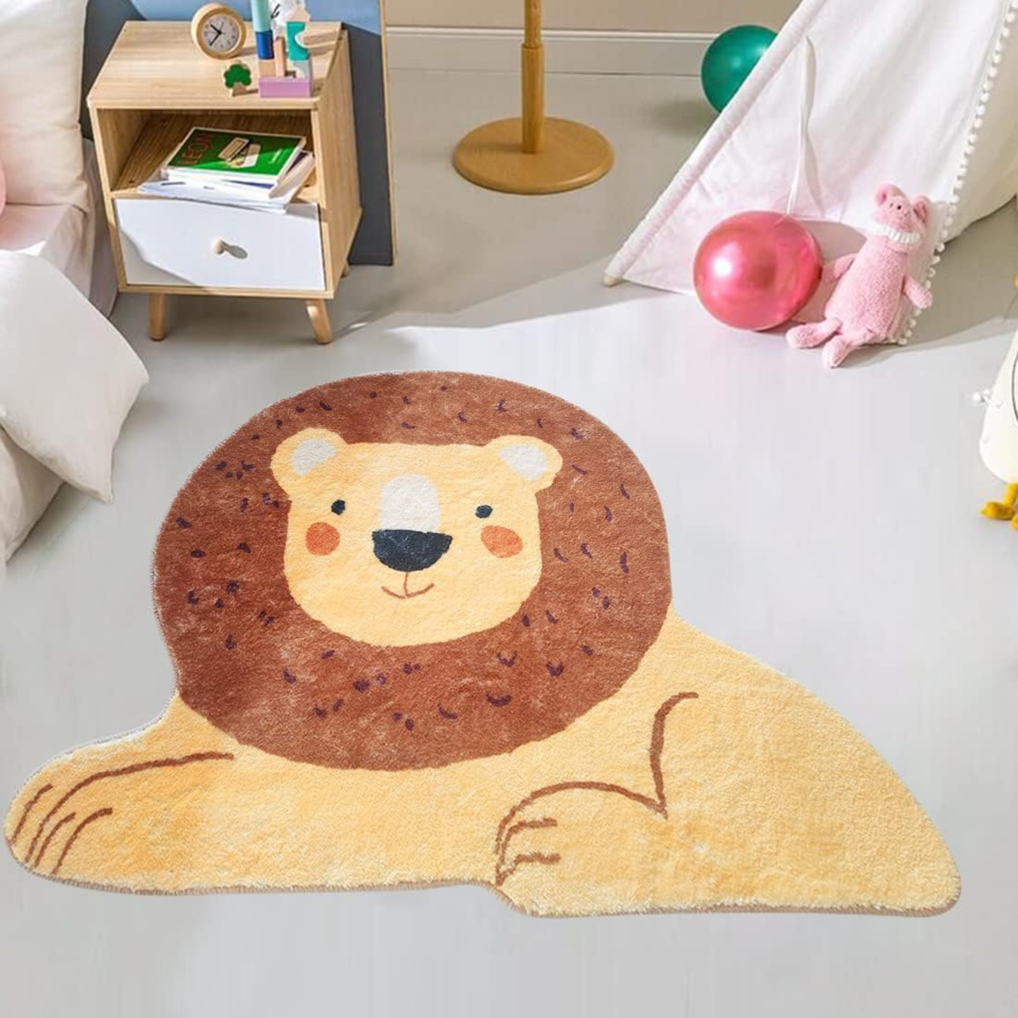 Indigo Safari Lutterworth Soft Plush Cut Lion Rug For Kids Room ...