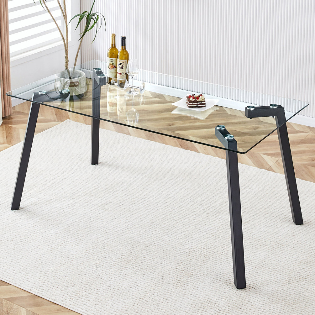 Wrought Studio™ Modern Minimalist Rectangular Glass Dining Table ...