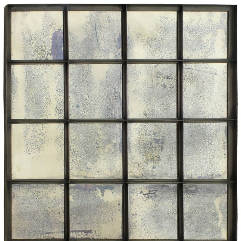 17 Stories 54" Antiqued Metal and Antiqued Glass Multi Pane Framed ...
