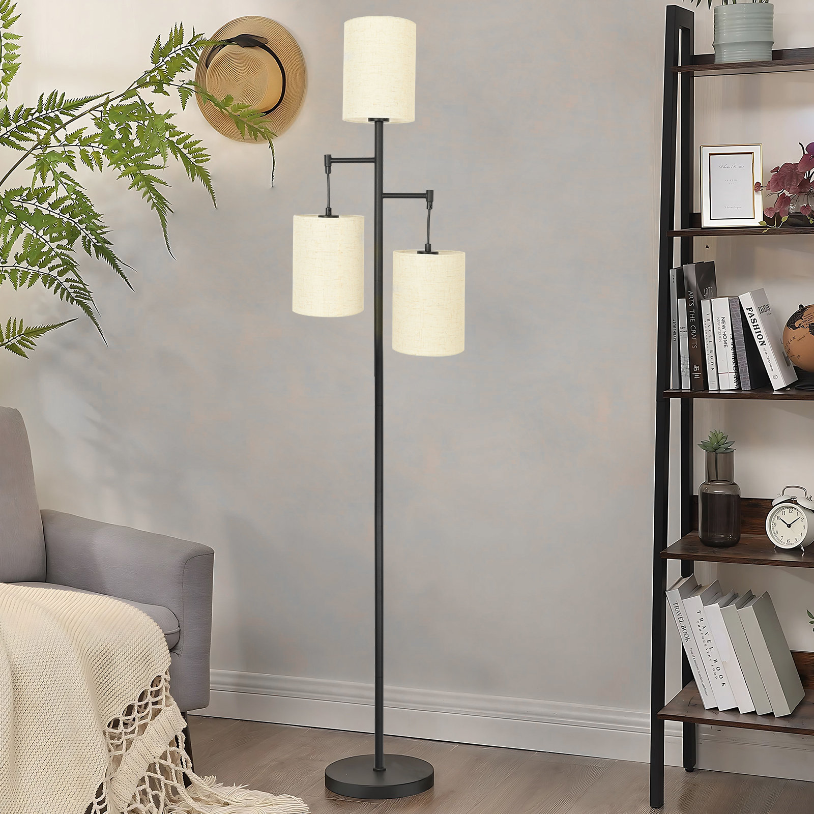 Ebern Designs Modern Floor Lamps With Linen Shade And Foot Switch, Tree ...