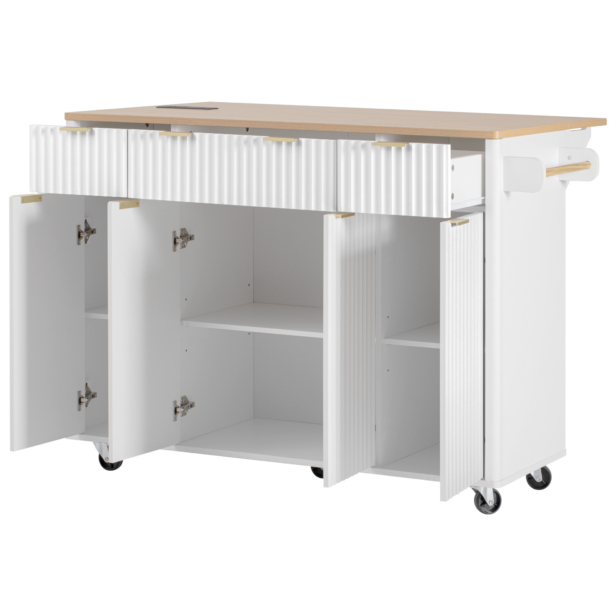 Bayou Breeze Ronald Fluted Kitchen Island with Storage, Drop Leaf ...