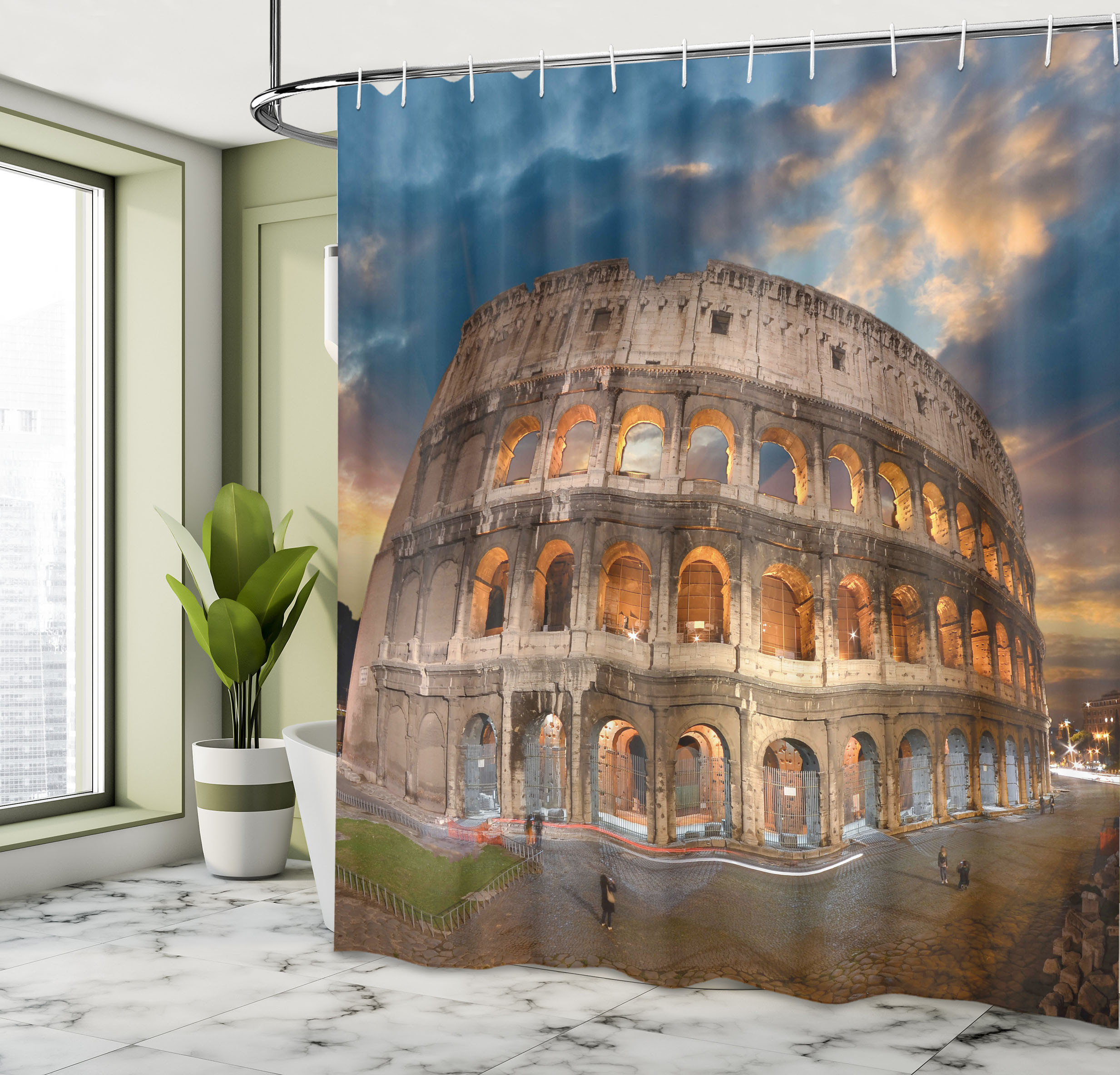 East Urban Home Quirion Italian Shower Curtain Colosseum at Sunset Blue ...