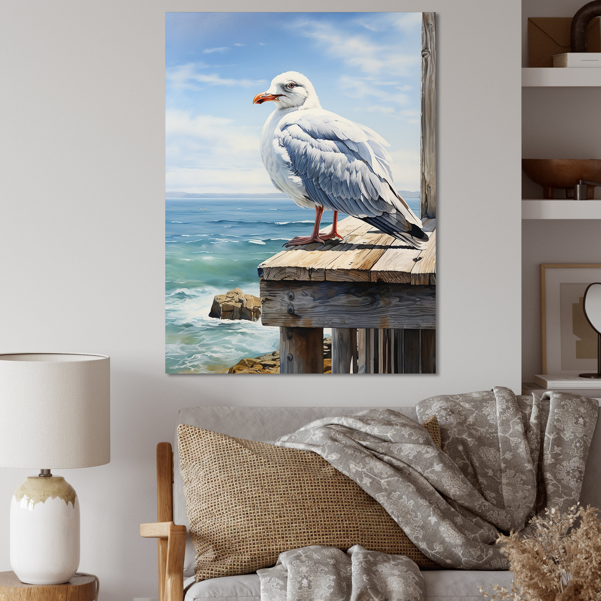 Dovecove Dumai Seagull In Repose At Beach On Canvas Print | Wayfair