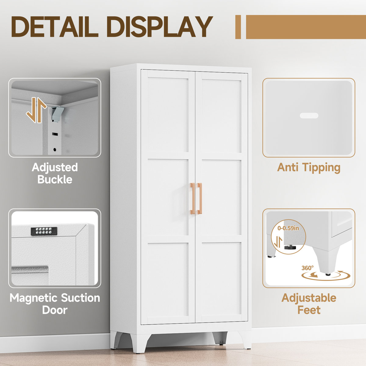 Winston Porter Metal Pantry Cabinet, 61" Tall Kitchen Pantry Storage ...
