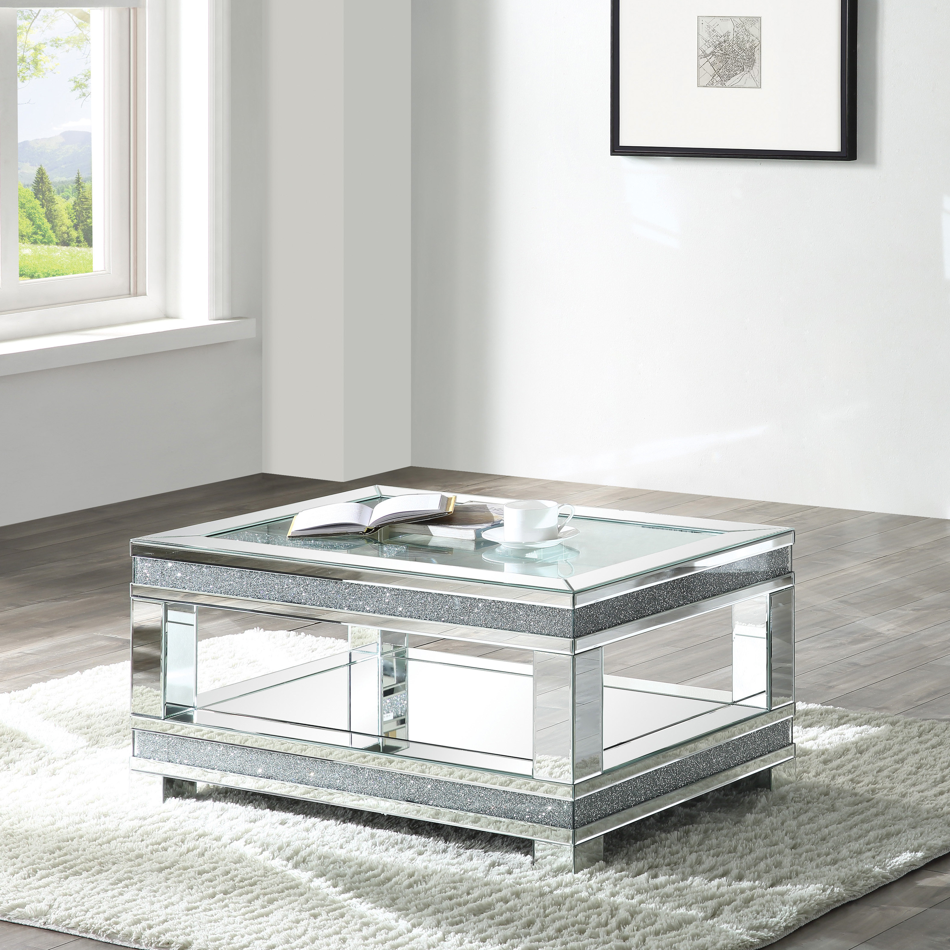 Mercer41 Agostino Rectangle Coffee Table with Bottom Shelf in Mirrored ...