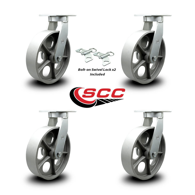 Service Caster 4 Piece Heavy Duty Semi Steel Cast Iron Caster Set ...