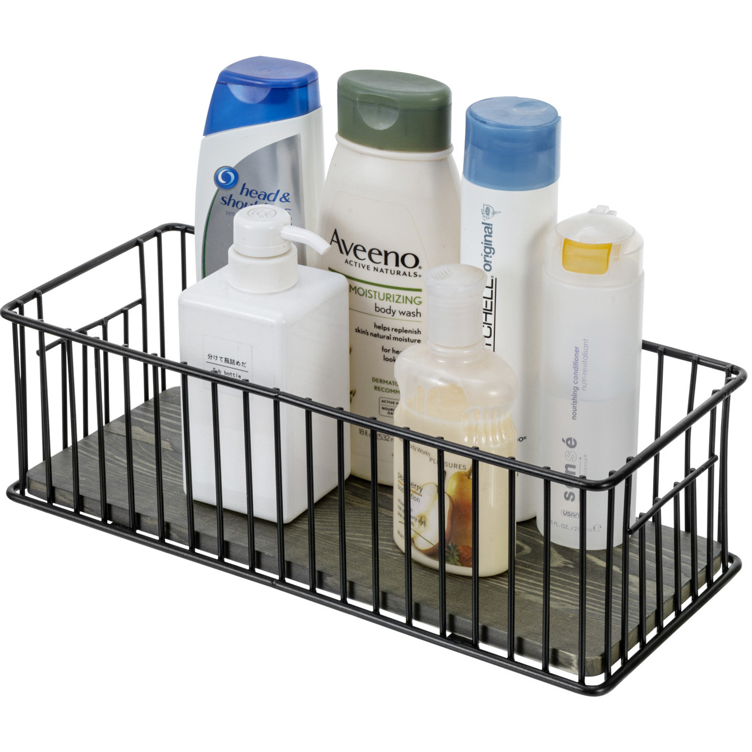 17 Stories Decorative Rectangular Storage Basket Bin With Gray Wood ...