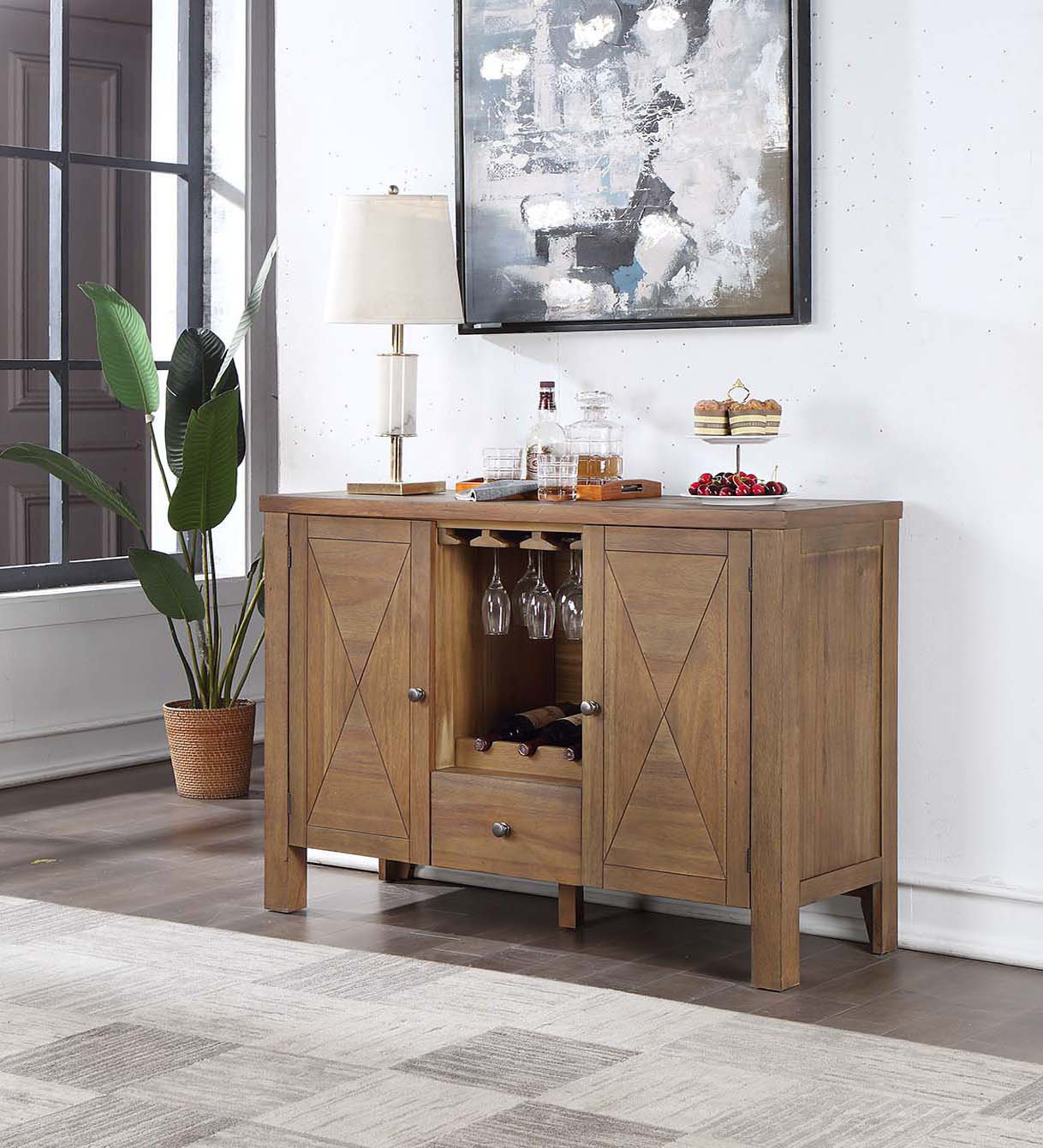 Gracie Oaks Server, Rustic Brown & Oak Finish - Wayfair Canada