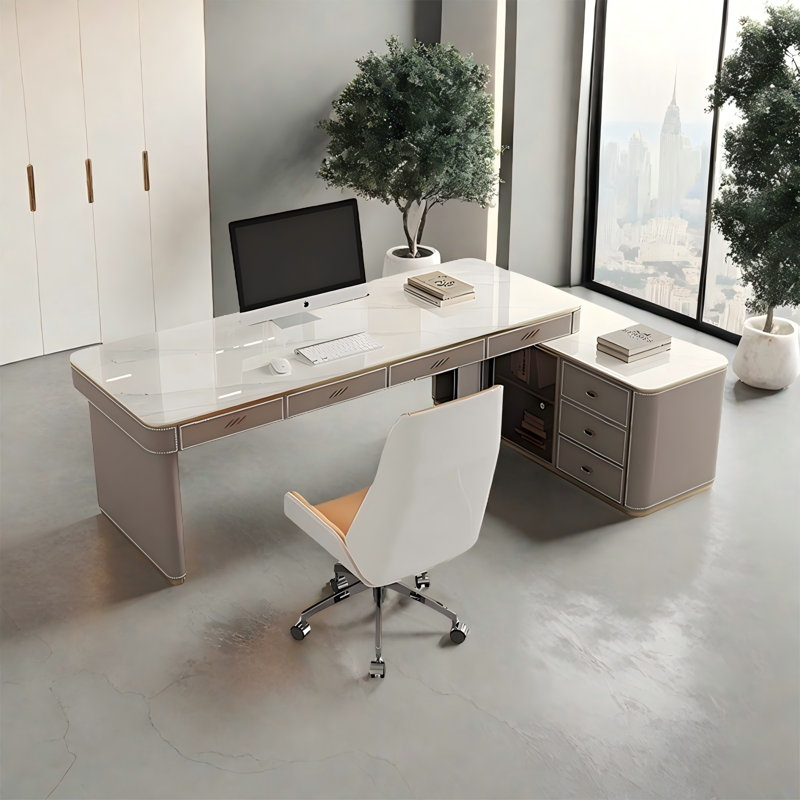 Tha Dream Team Luxury Modern L-Shaped High-Grade Solid Wood Office Desk ...
