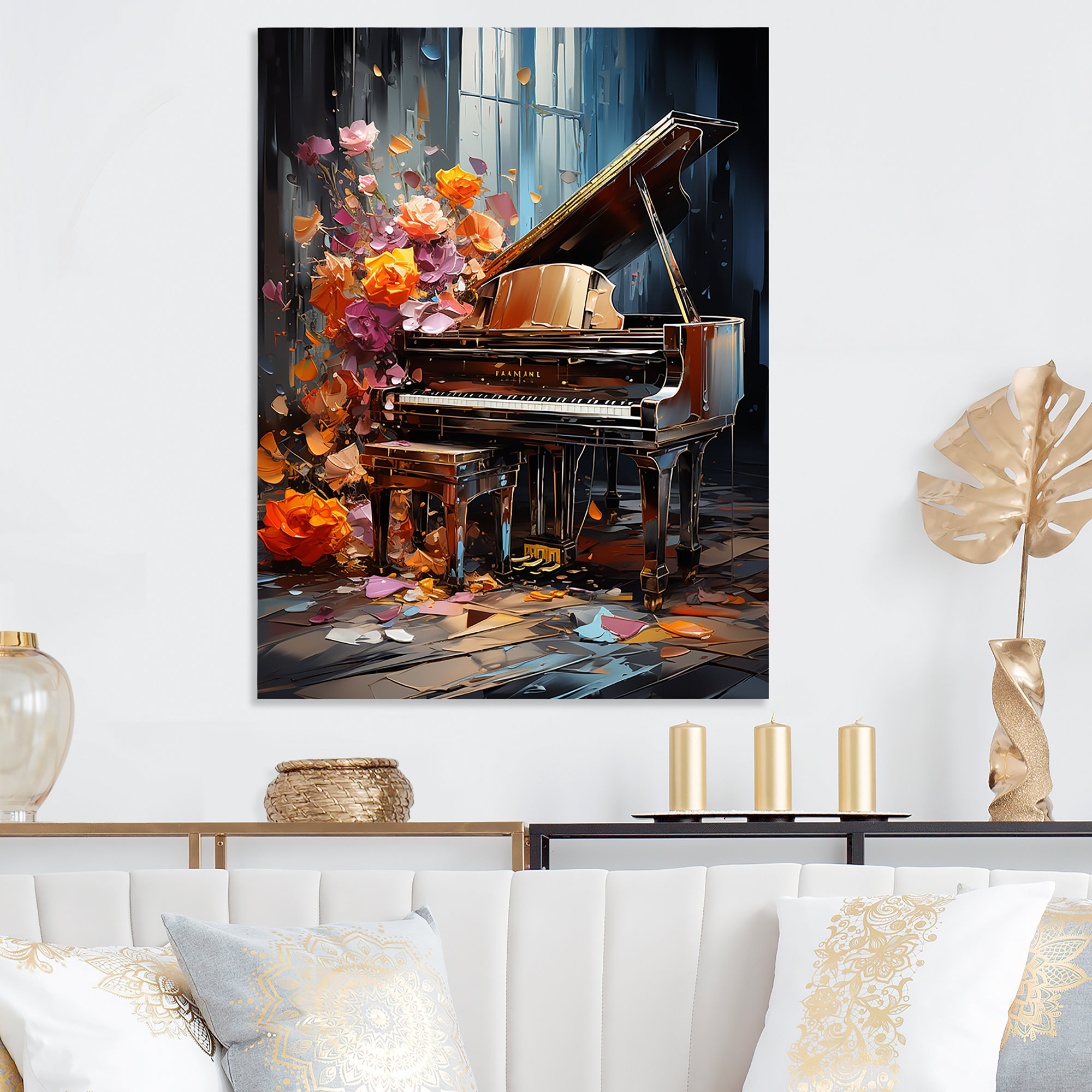 Lark Manor™ Floral Piano Magic Melody I - Piano Metal Wall Art | Wayfair