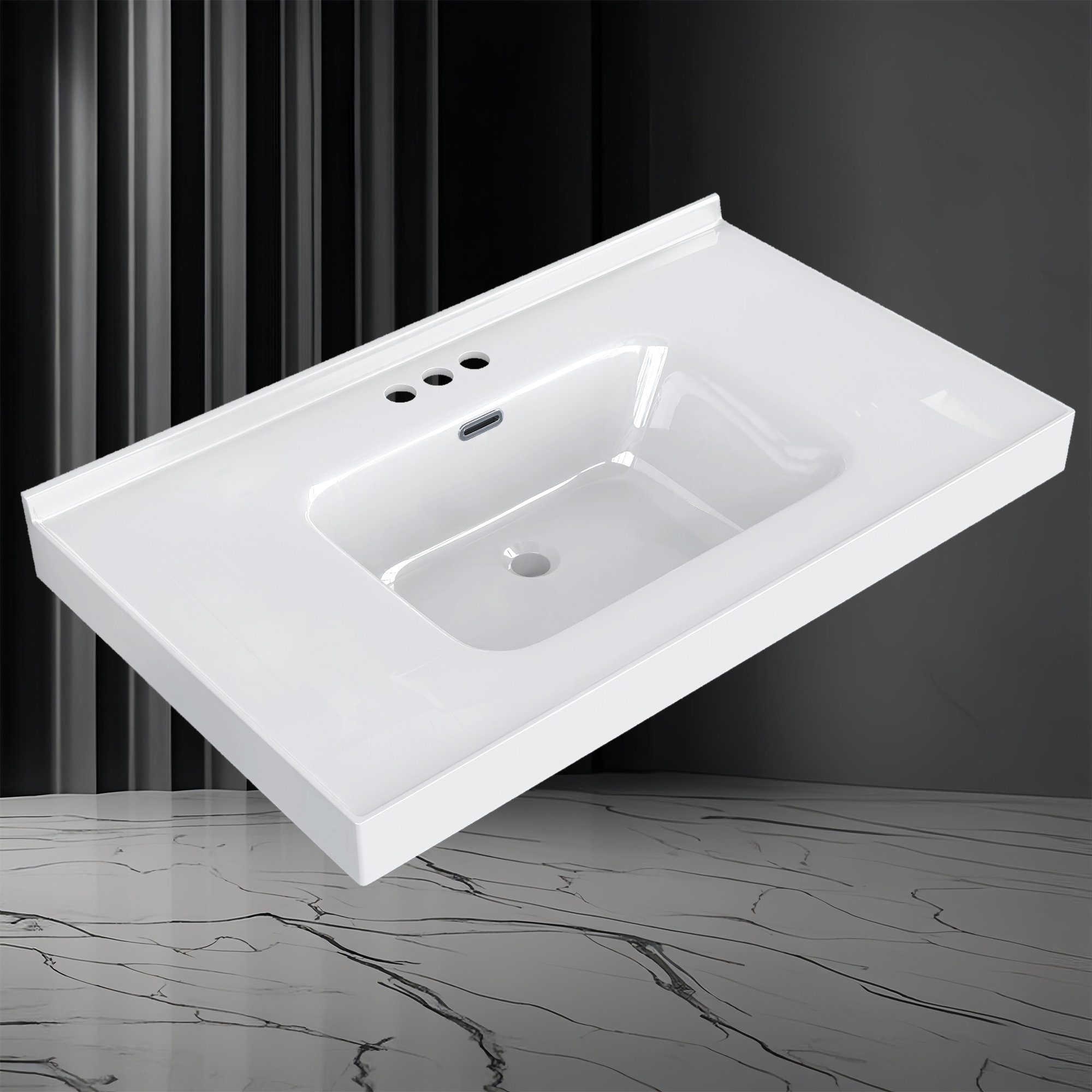 Ogonbrick 37" Rectangular Drop-In Bathroom Soild Surface Sink With ...