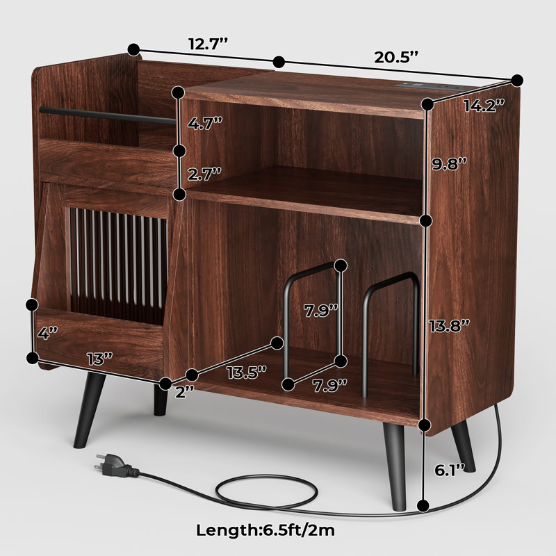 George Oliver Large Record Player Stand, 350 Vinyl Record Storage ...