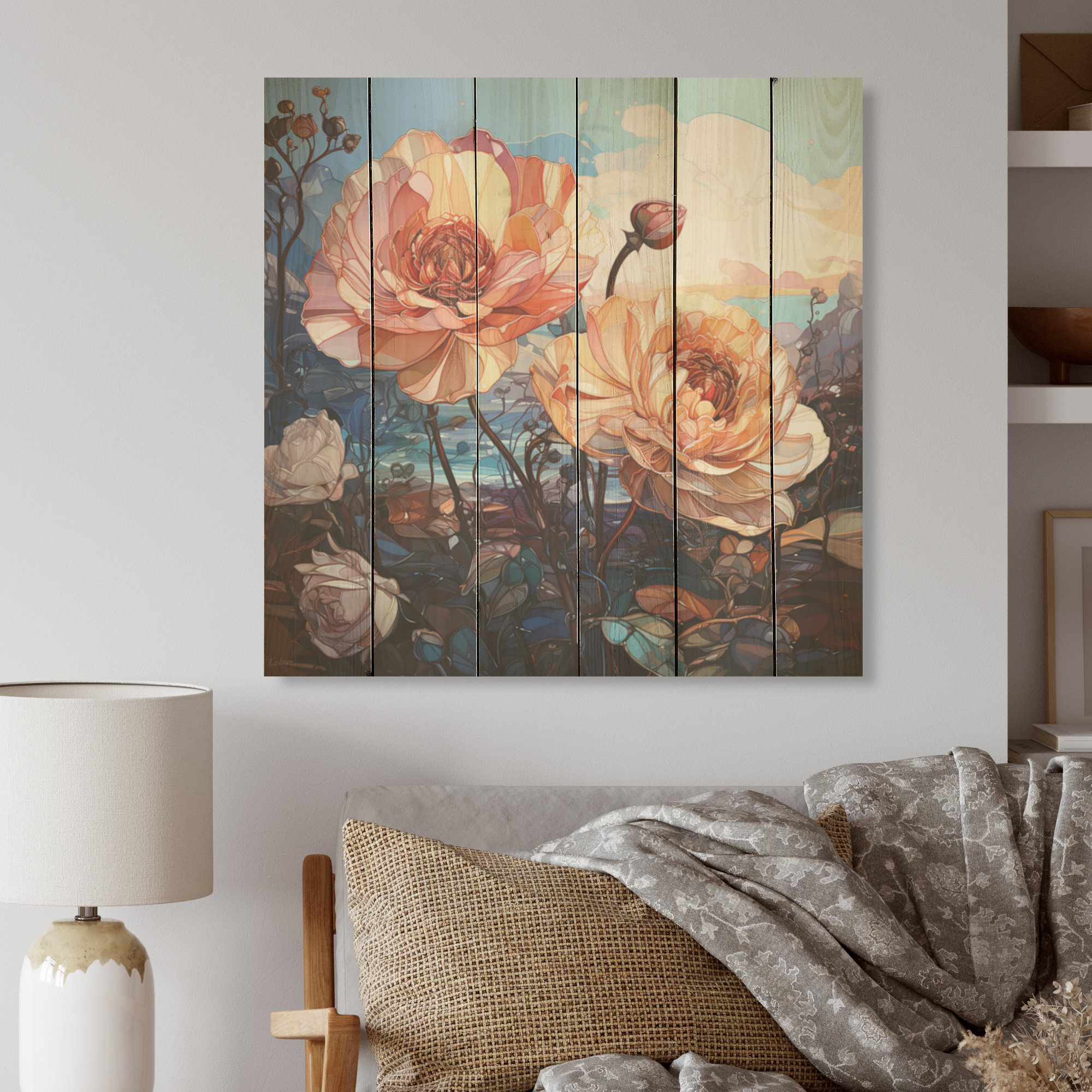 Winston Porter Beige Roses Open Out - Flower Field Wood Wall Art On ...