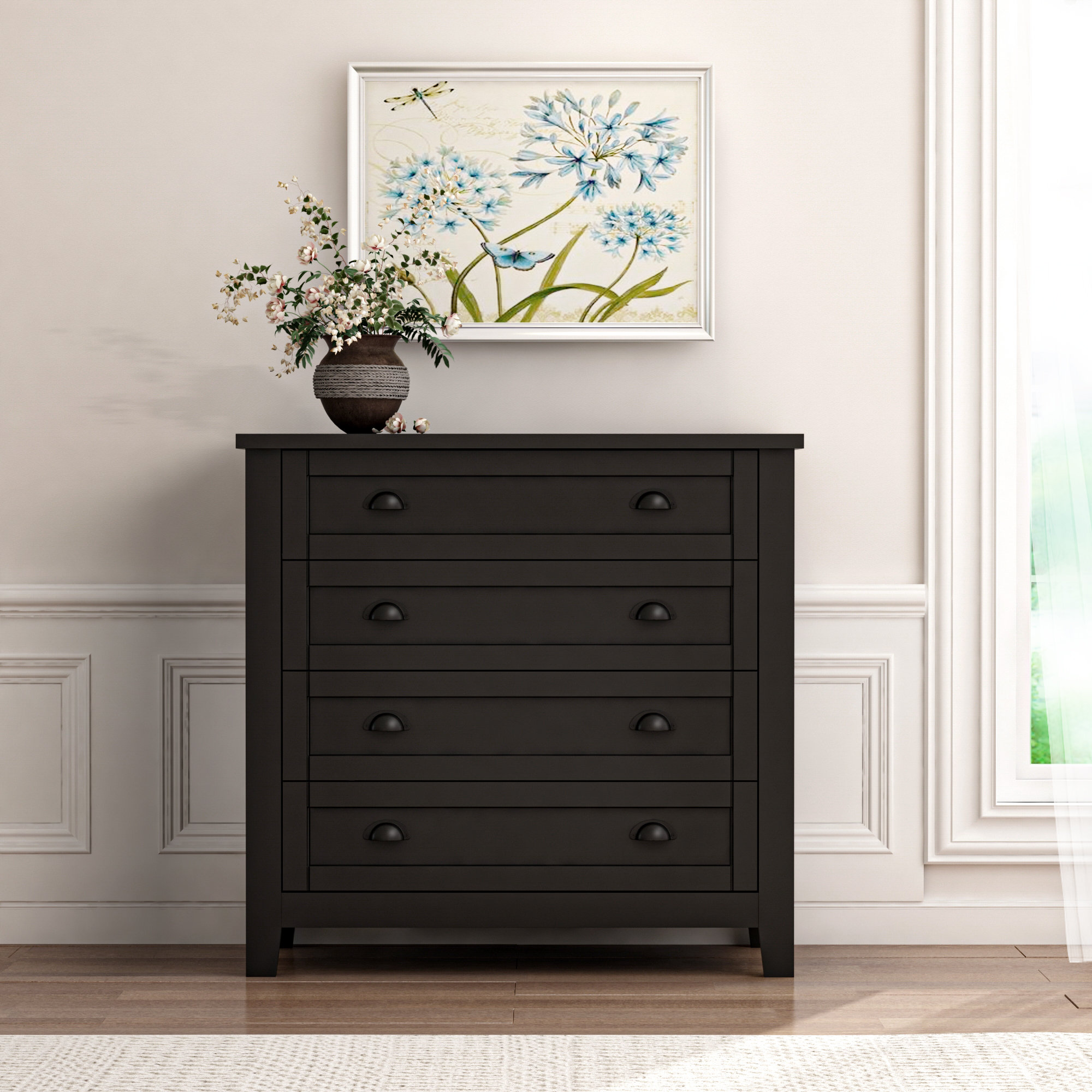 Winston Porter Gotar Black Dresser for Bedroom, Chest of Drawers, 4 ...